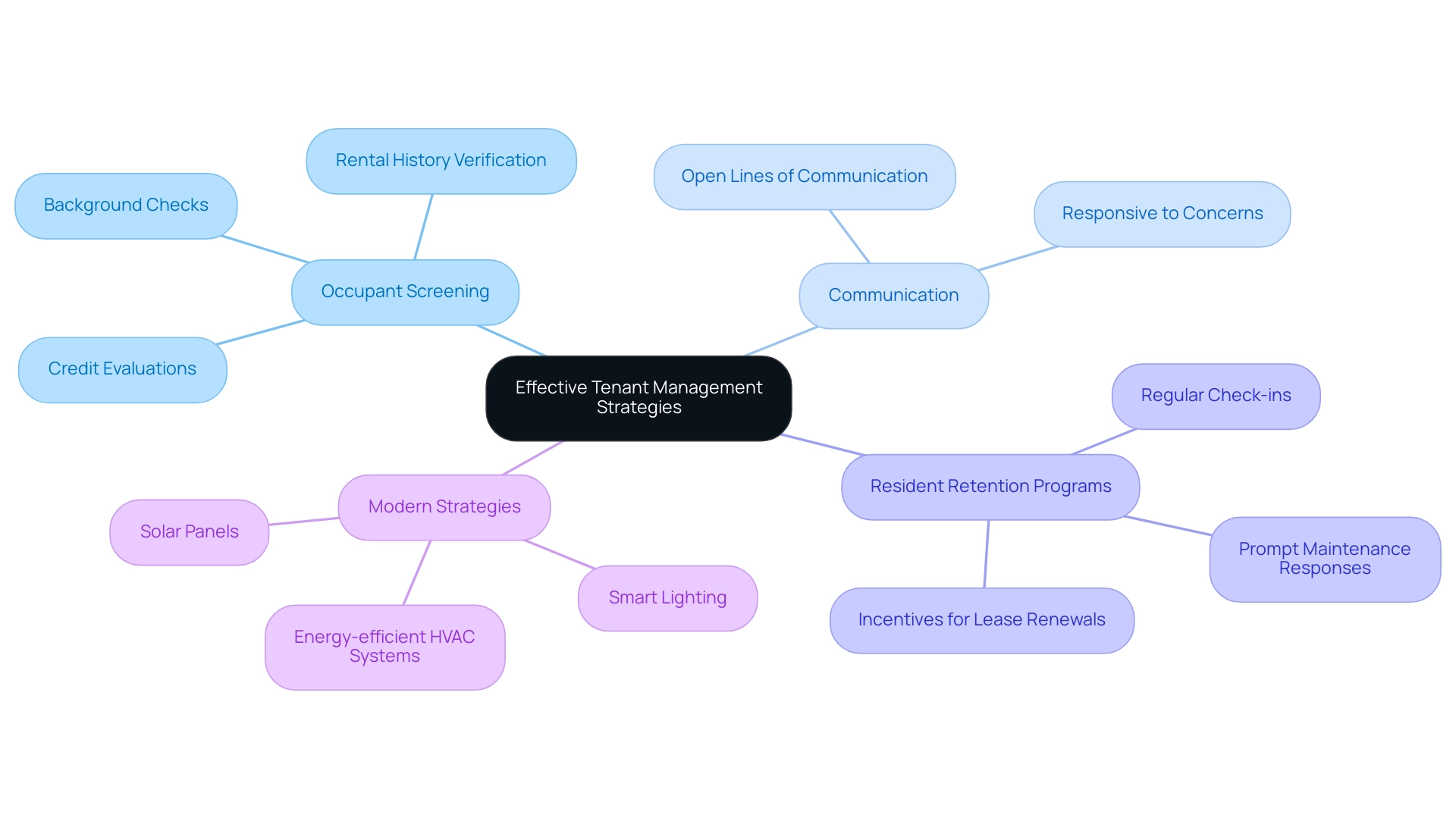 Each branch represents a main strategy, with sub-branches detailing specific actions or considerations under that strategy.