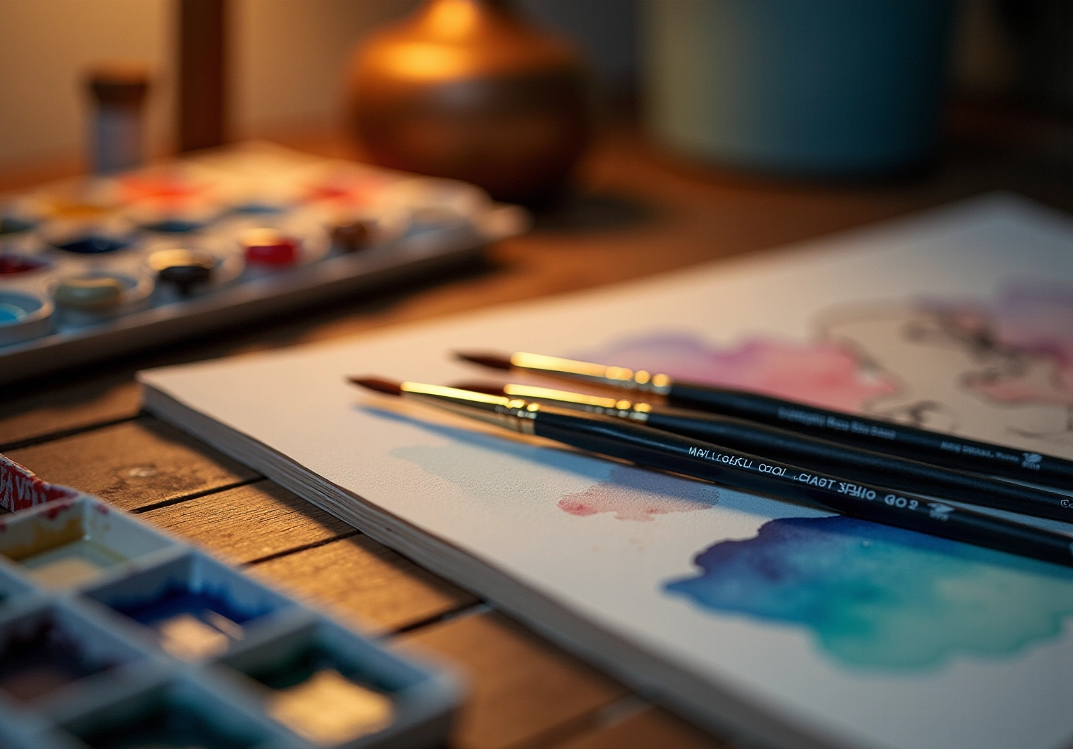 Isabey Watercolor Brushes in an Artistic Studio