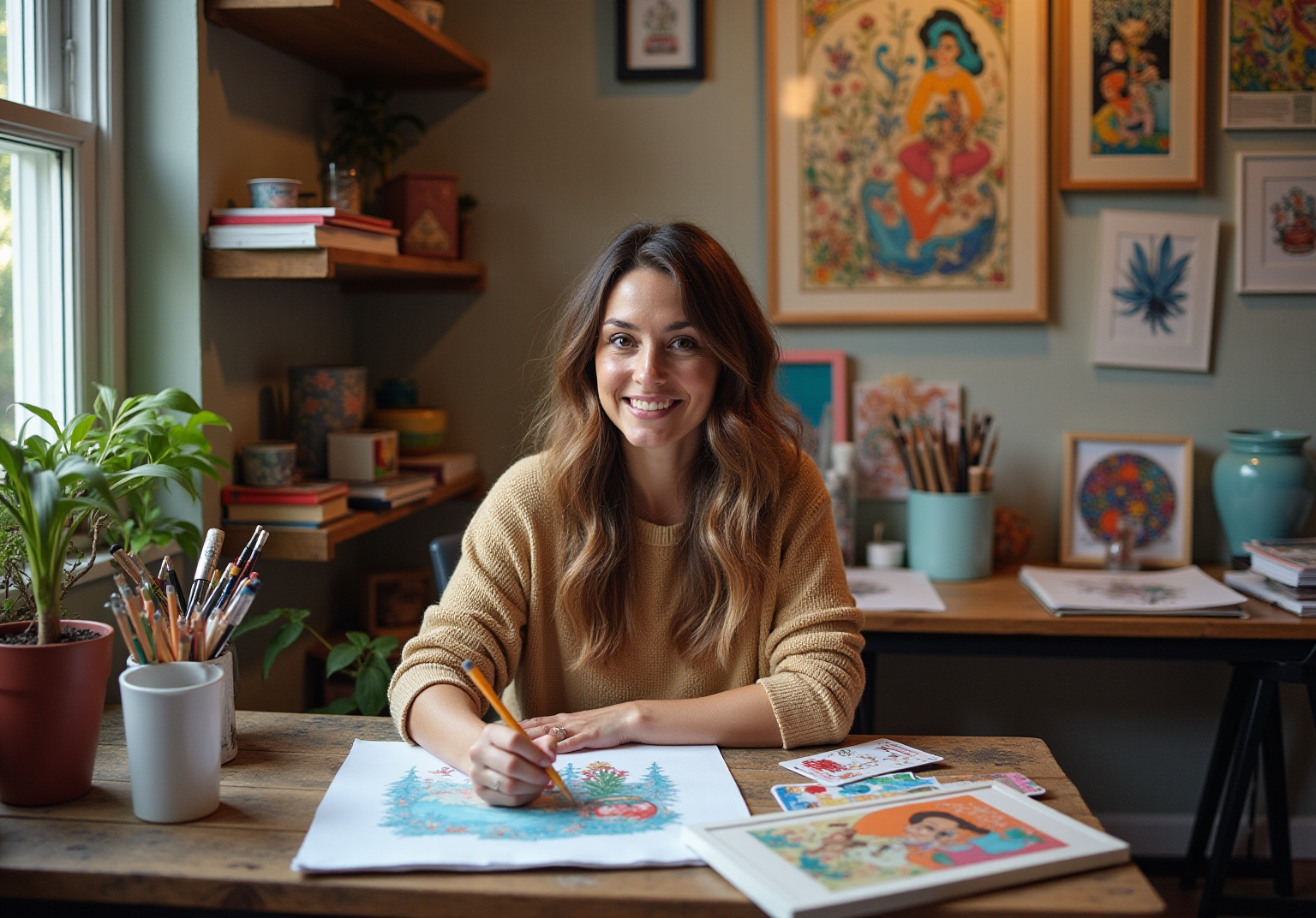 Illustrator at Work in Her Studio
