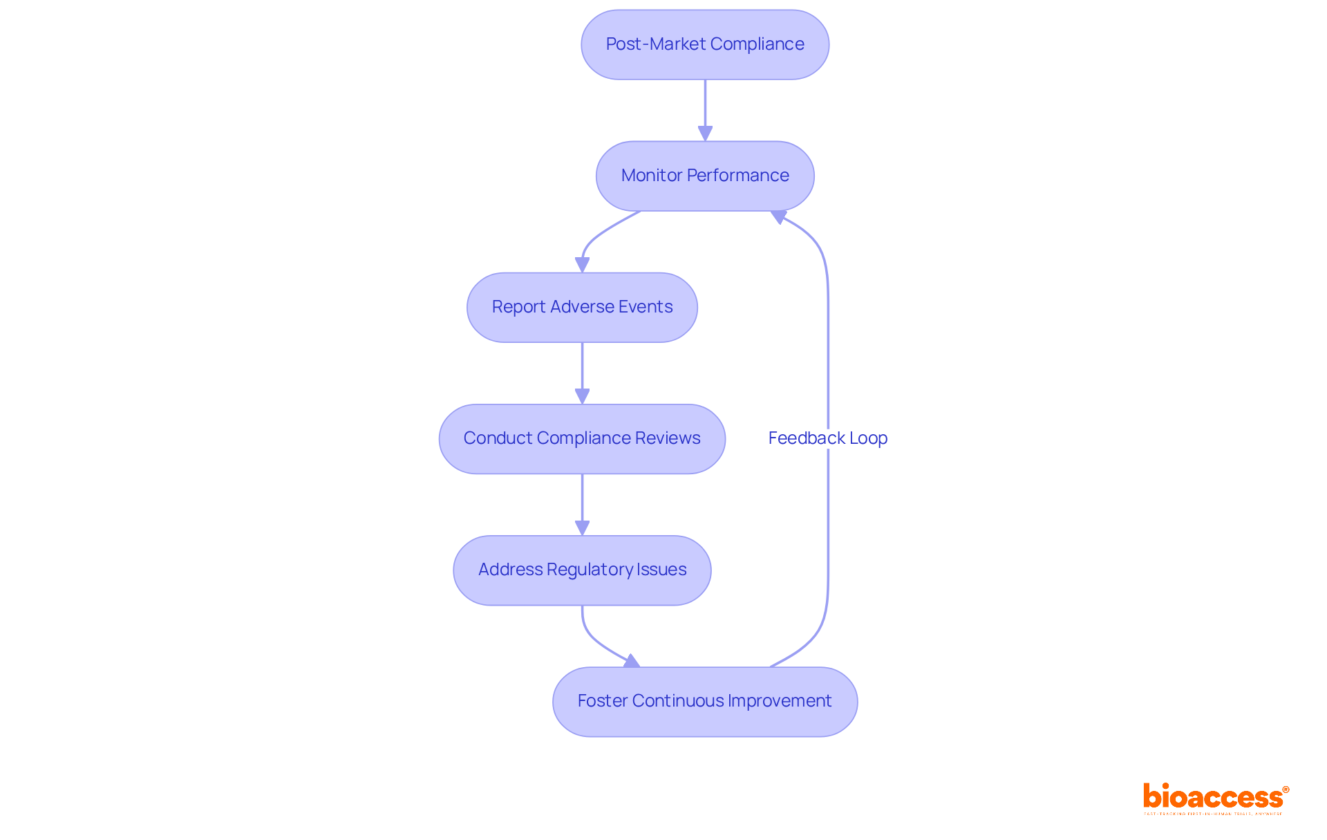 This flowchart outlines the steps manufacturers must take to ensure compliance after their products hit the market. Follow the arrows to see how each action connects to maintaining safety and effectiveness.