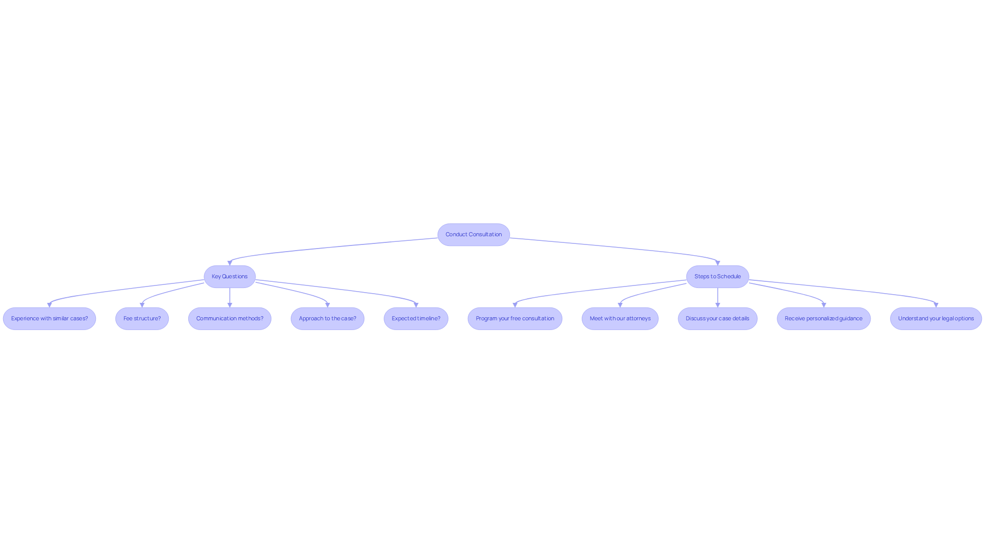 Follow the flow from the consultation stage to key questions and scheduling steps. Each box represents a crucial part of the process, guiding you on what to ask and what to do next.