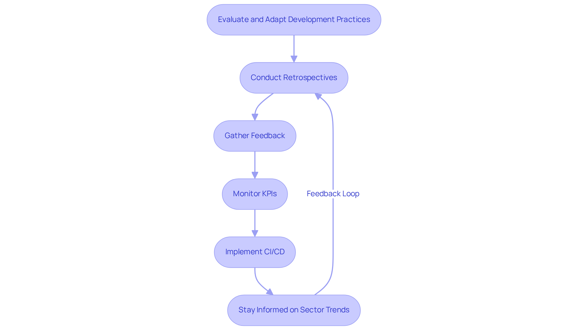Each box represents a strategy for improving software development practices. Follow the arrows to see how these strategies connect and support each other in achieving sustained success.
