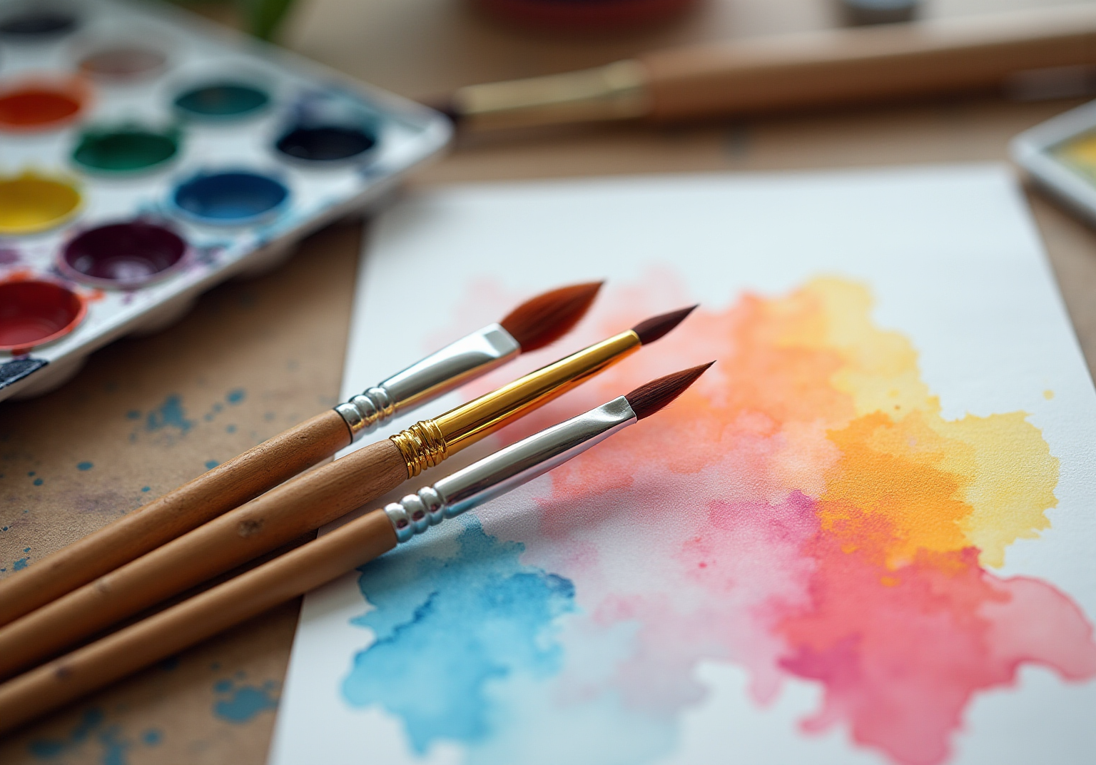 Winsor & Newton Cotman Watercolor Brushes in an Artist's Workspace