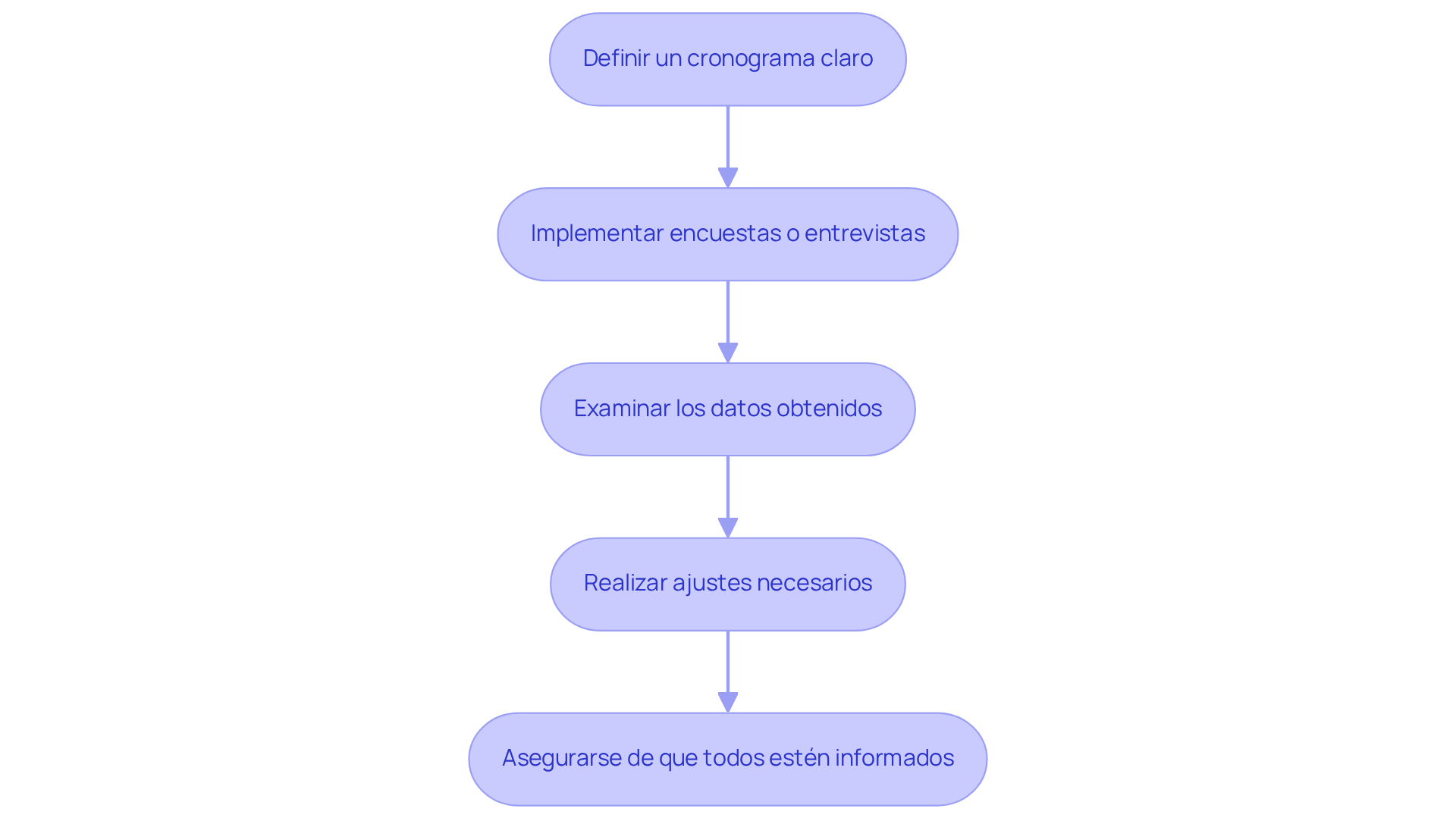 Cada cuadro representa un paso en el proceso de revisión del marco de medición. Sigue las flechas para ver cómo cada paso lleva al siguiente, asegurando que el sistema se mantenga relevante y efectivo.