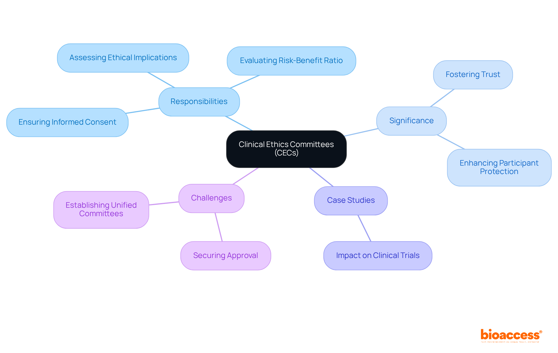 The central node represents CECs, while the branches show their roles and significance. Each color-coded branch helps you see how different aspects relate to the main topic.