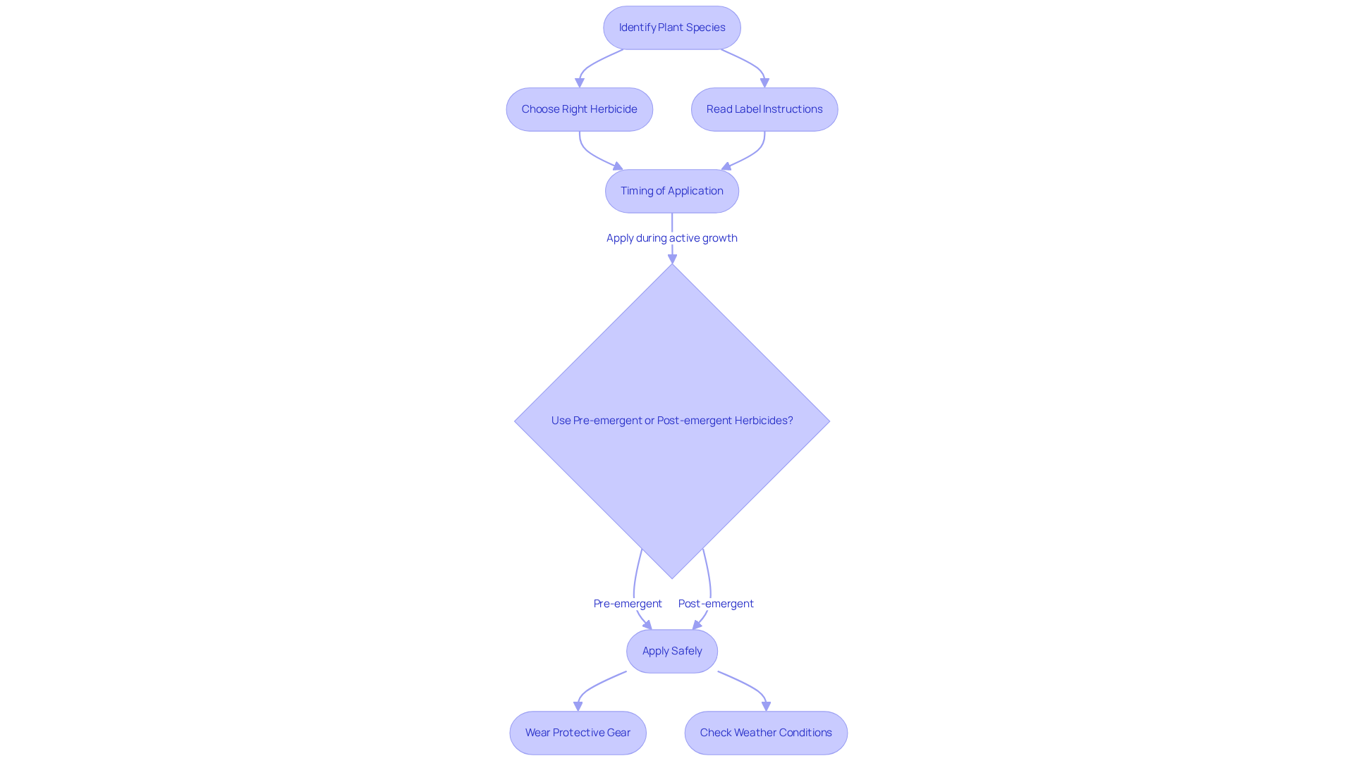 Follow the arrows to see the steps for using herbicides wisely. Start by identifying the plants, then choose the right herbicide, and remember to apply safely for the best results.