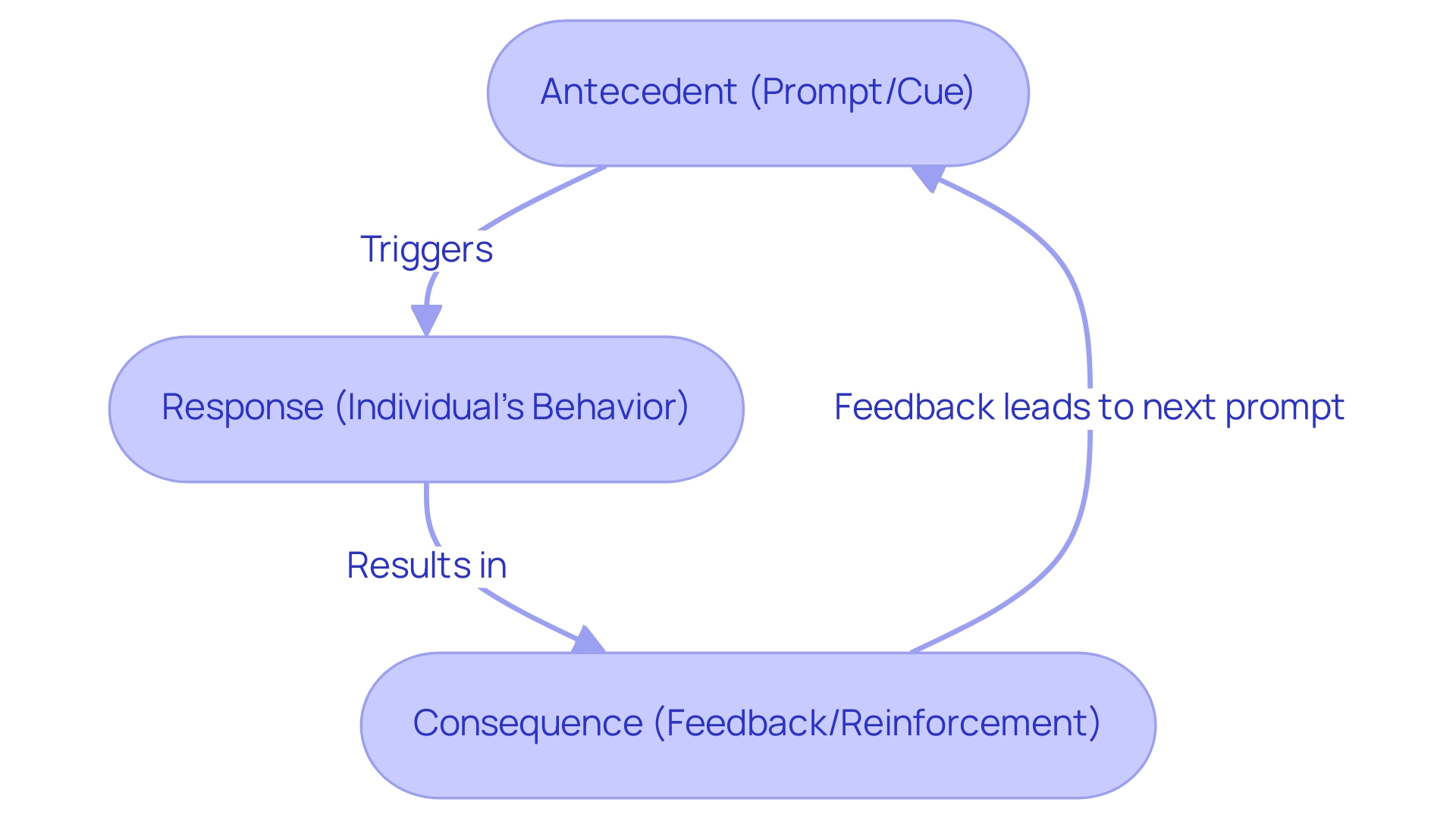 Each box represents a component of DTT: Antecedent (blue), Response (green), Consequence (orange), illustrating the cyclical nature of the training process.