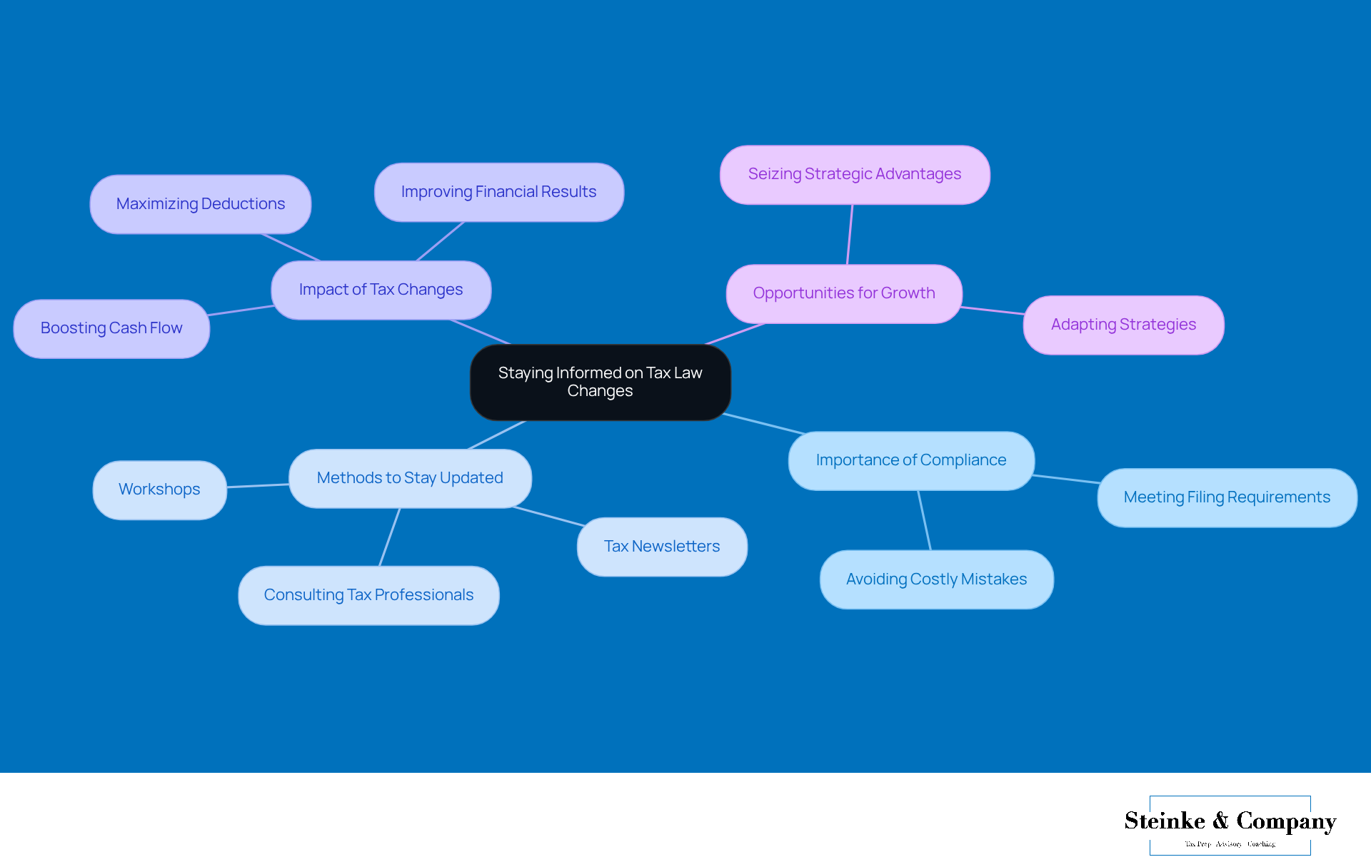 This mindmap illustrates how staying informed about tax laws connects to various strategies and impacts for small agency owners. Follow the branches to explore each area and the actions that can help in navigating tax changes. This mindmap illustrates how staying informed about tax laws connects to various strategies and impacts for small agency owners. Follow the branches to explore each area and the actions that can help in navigating tax changes.