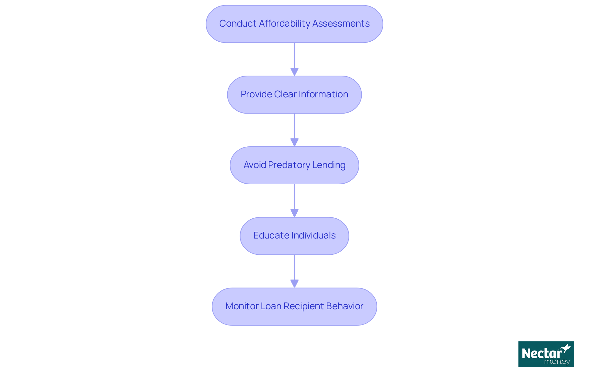 Each box represents a crucial step in ensuring responsible lending. Follow the arrows to see how each action supports lenders in building trust and promoting a healthy financial environment.