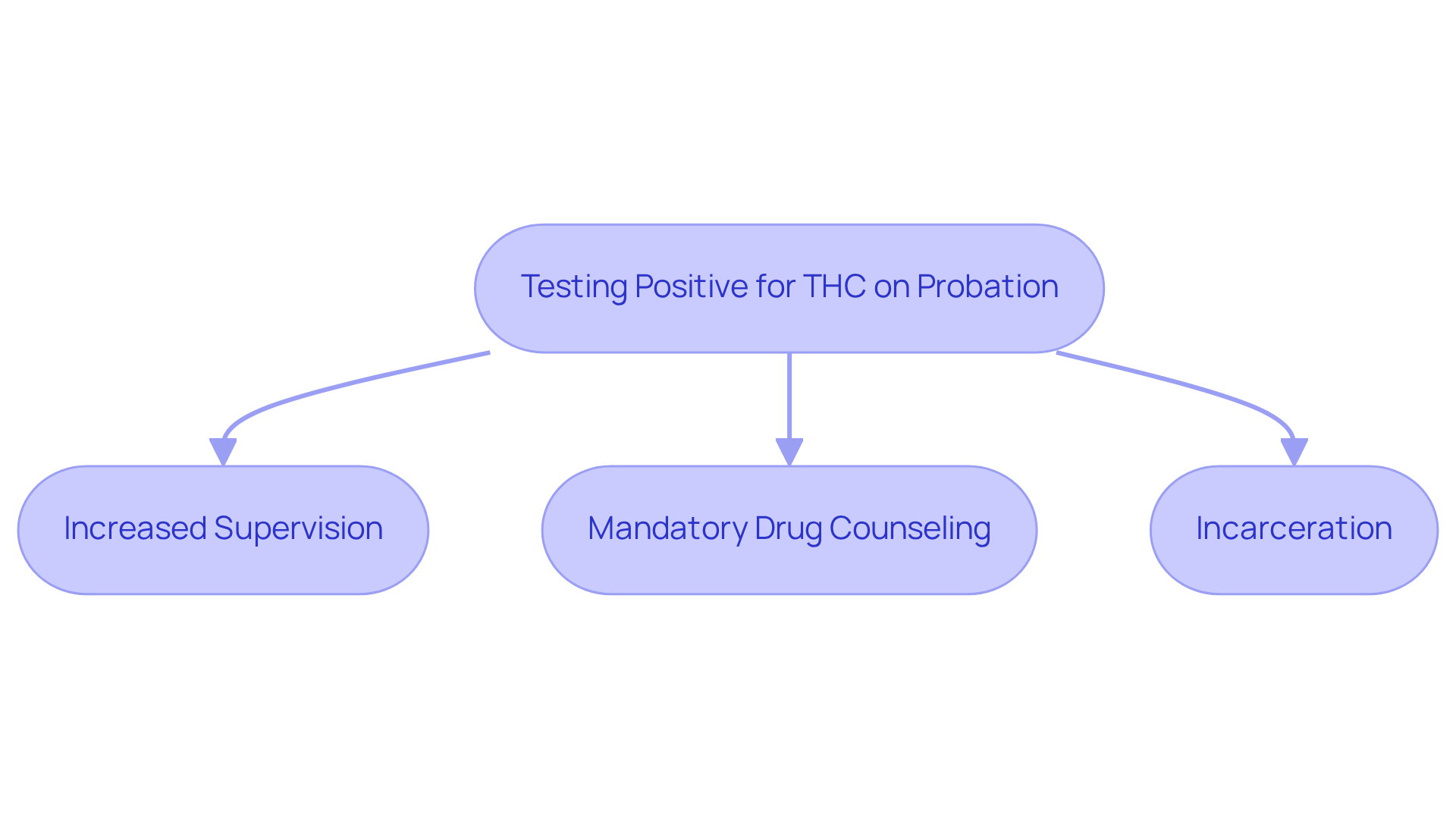This flowchart shows what happens if someone on probation tests positive for THC. Each box represents a possible consequence, and the arrows guide you through the outcomes of that action. The colors help you quickly identify the severity of each consequence.