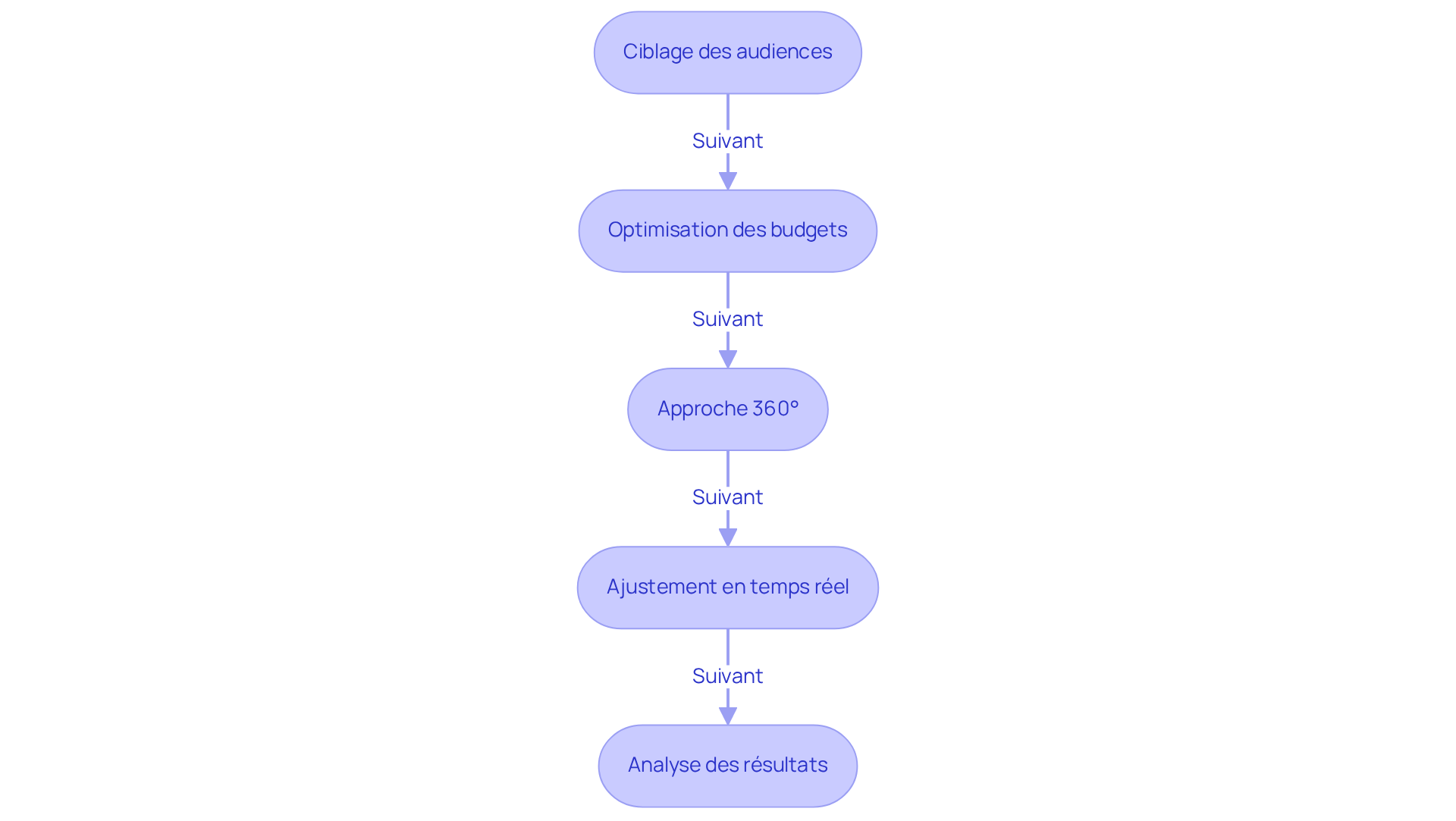 Chaque étape montre une action dans la gestion des campagnes - suivez les flèches pour voir comment chaque action mène à la suivante et contribue à l'efficacité globale.