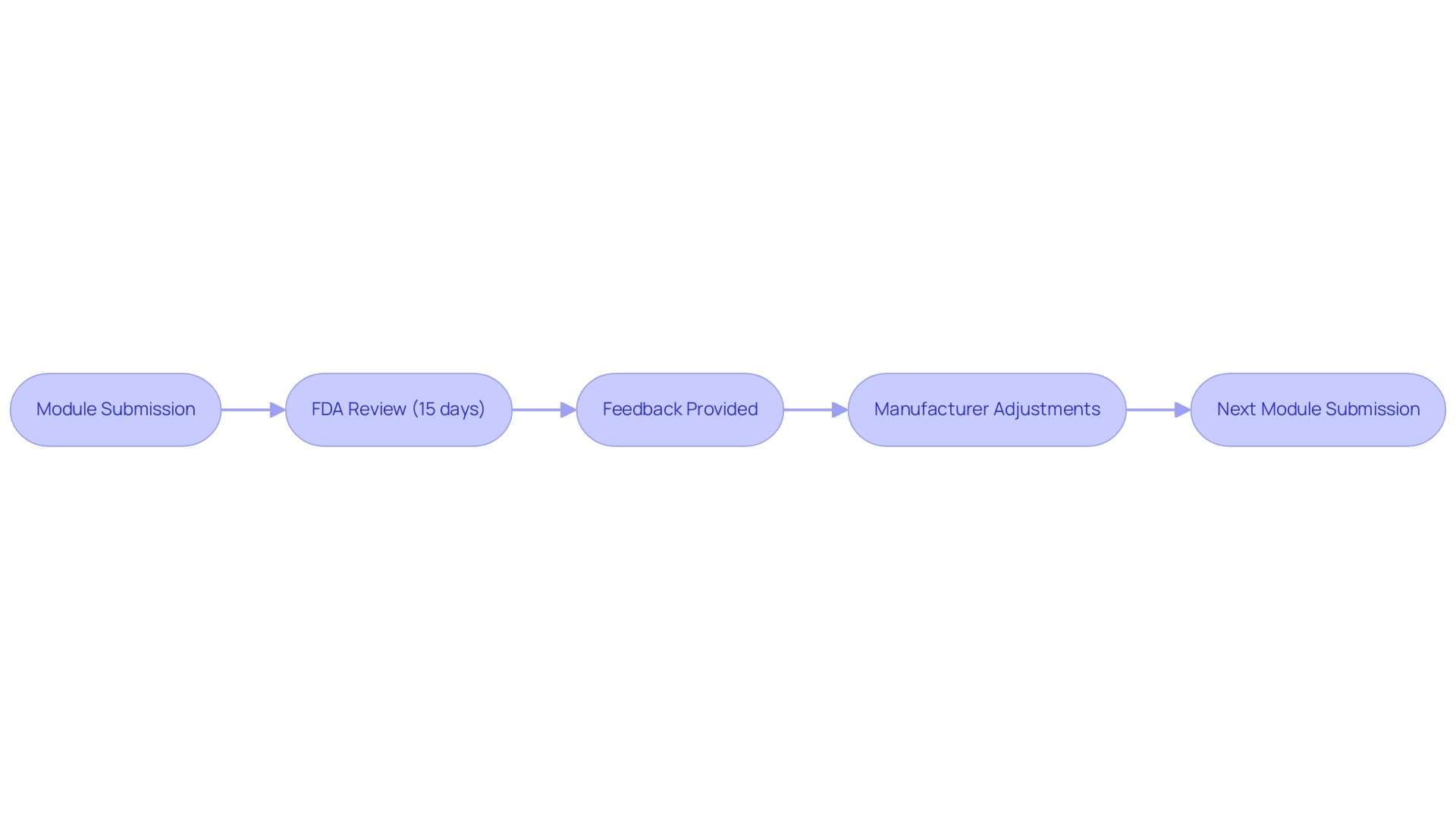 Each box represents a stage in the feedback process, with arrows indicating the progression from module submission to adjustments based on FDA feedback.