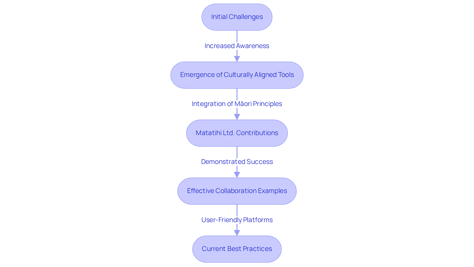 This flowchart shows how funding application tools have evolved over time. Start with the initial challenges faced by iwi, then follow the arrows to see how solutions emerged, leading to current best practices that respect Māori values.