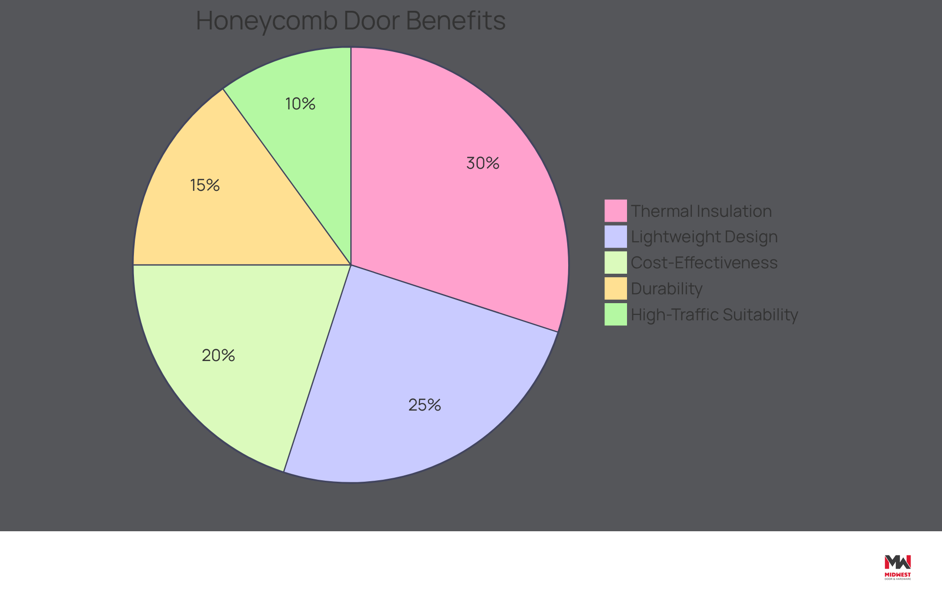 Each slice of the pie represents a key benefit of honeycomb steel doors. The larger the slice, the more significant that benefit is in contributing to the overall value of these doors.