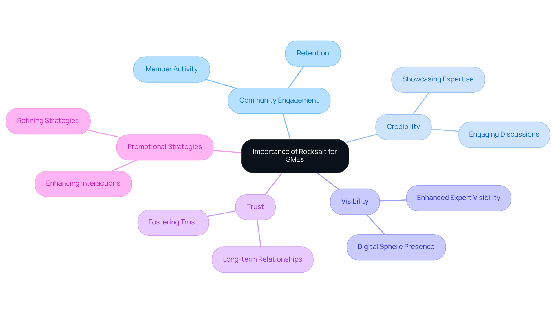 Follow the branches from the central idea to explore how the Rocksalt platform benefits SMEs in various ways — each branch represents a core area of focus that contributes to effective marketing. Follow the branches from the central idea to explore how the Rocksalt platform benefits SMEs in various ways — each branch represents a core area of focus that contributes to effective marketing.