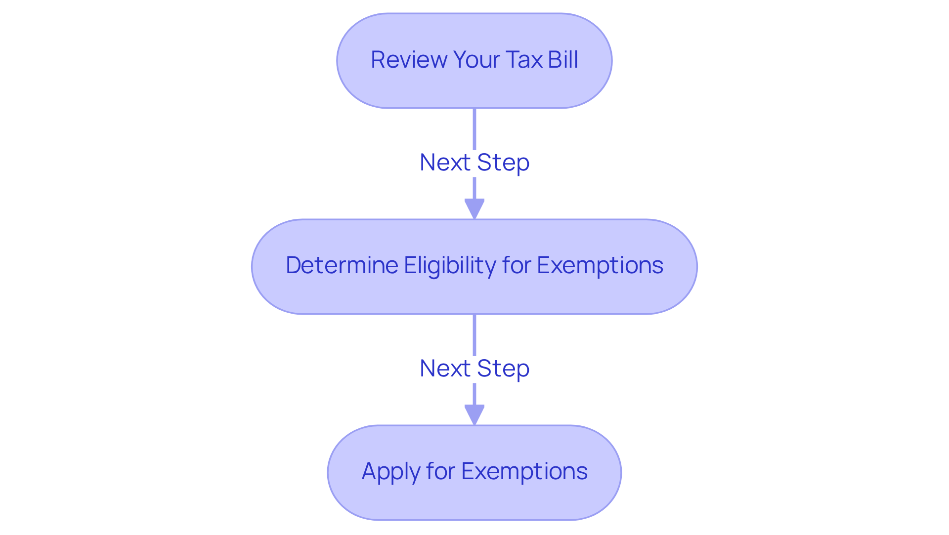 Each box represents a key step in assessing property taxes. Follow the arrows to navigate through the process — starting from reviewing your tax bill, checking for exemptions, and finally applying for any relief.