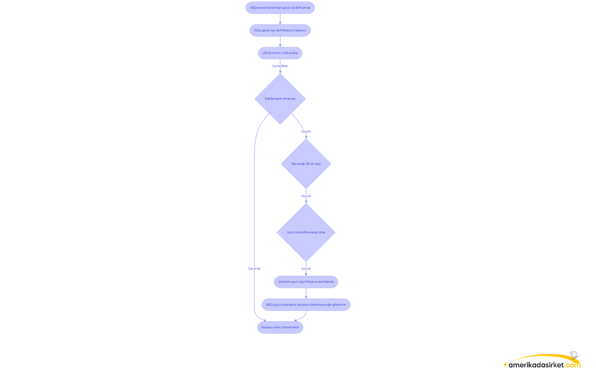 Her kutu, başvuru sürecinin bir aşamasını temsil eder. Oklar, adımların nasıl ilerlediğini gösterir. Sürecin her aşamasında dikkat edilmesi gereken gereklilikler de belirtilmiştir.