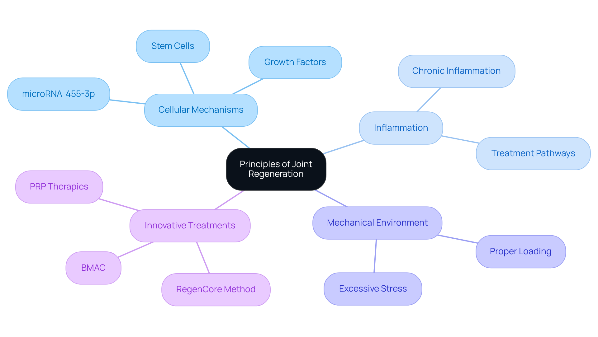 This mindmap starts with the main idea of joint regeneration at the center. Each branch represents a key principle, and the sub-branches provide more details about each principle. Follow the branches to see how these concepts connect and contribute to the healing process. This mindmap starts with the main idea of joint regeneration at the center. Each branch represents a key principle, and the sub-branches provide more details about each principle. Follow the branches to see how these concepts connect and contribute to the healing process.
