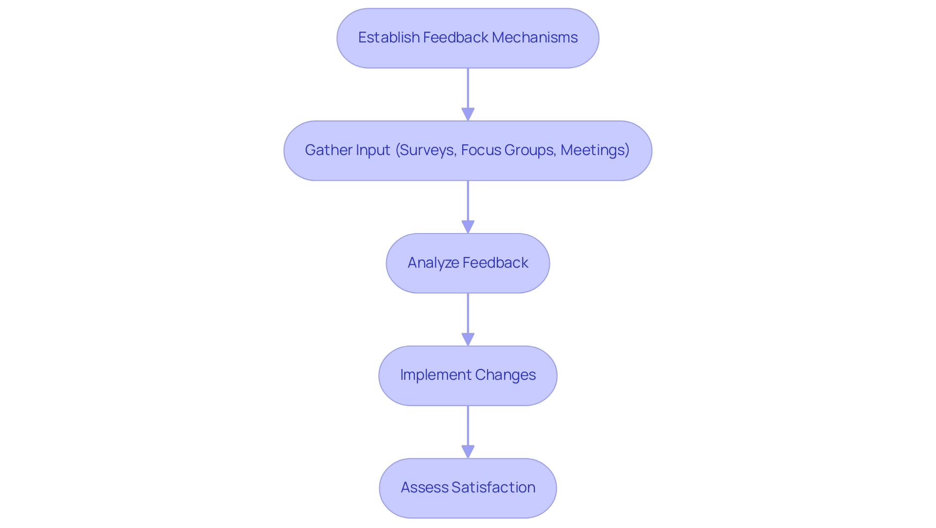 Each box represents a step in the engagement process, and arrows indicate the sequential flow from establishing mechanisms to assessing satisfaction.