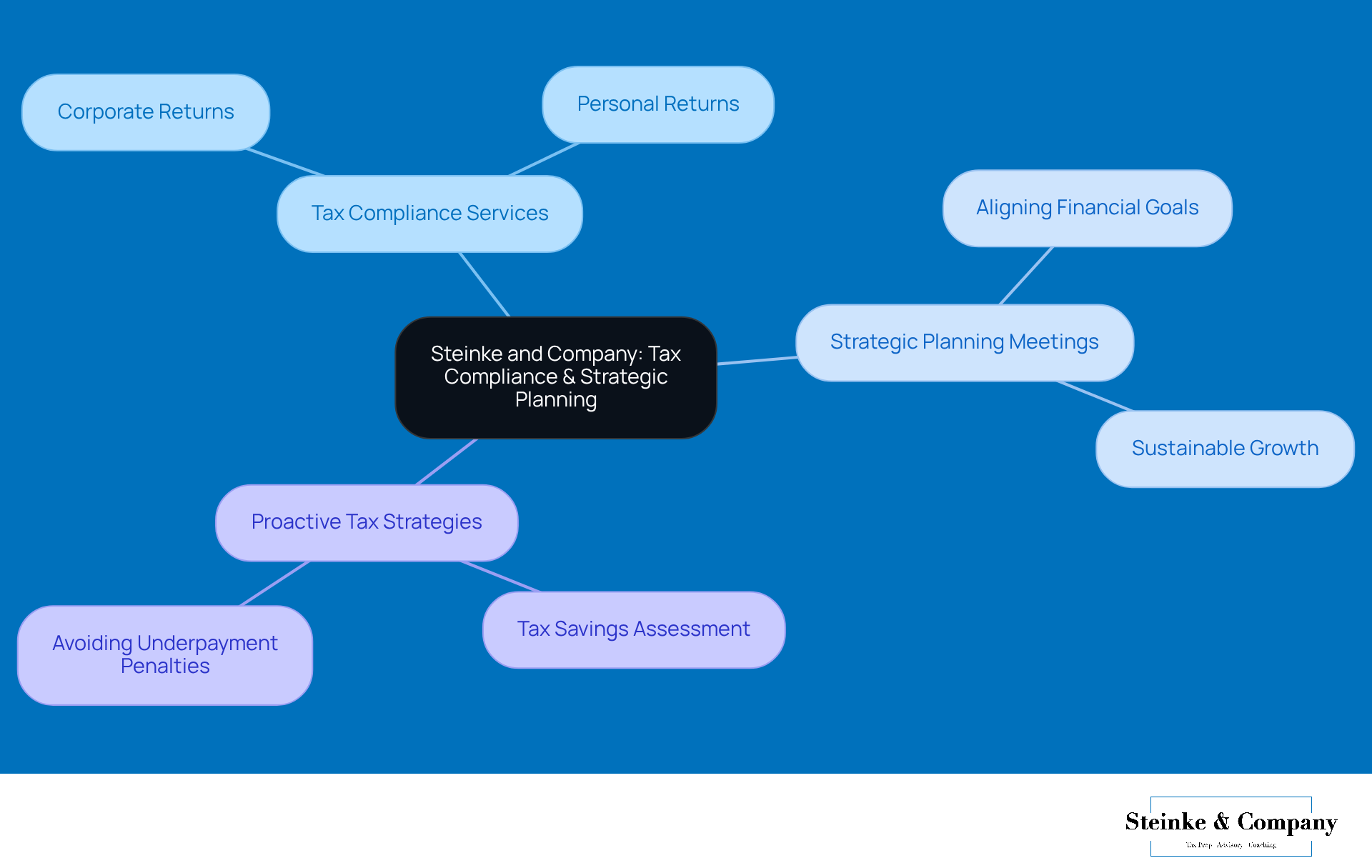 The central node represents the company's focus, while the branches show specific services and strategic benefits. This structure helps you understand how each service contributes to the overall goal of enhancing small business financial health. The central node represents the company's focus, while the branches show specific services and strategic benefits. This structure helps you understand how each service contributes to the overall goal of enhancing small business financial health.