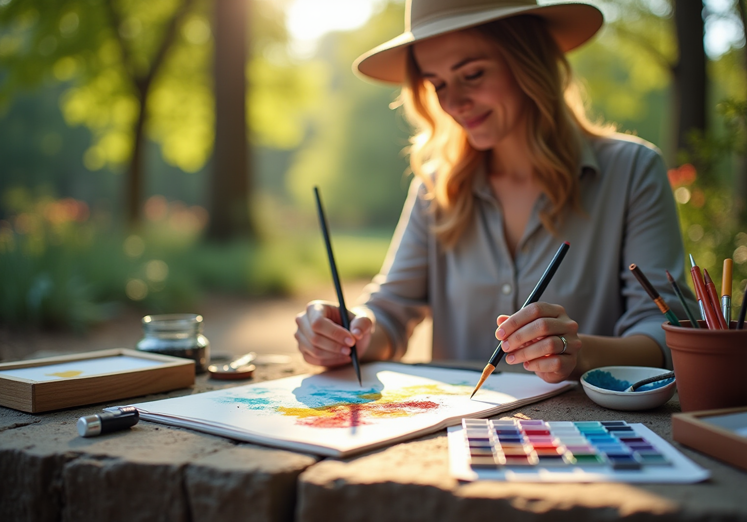 Artist Painting Outdoors with Sakura Koi Watercolor Set Artist Painting Outdoors with Sakura Koi Watercolor Set
