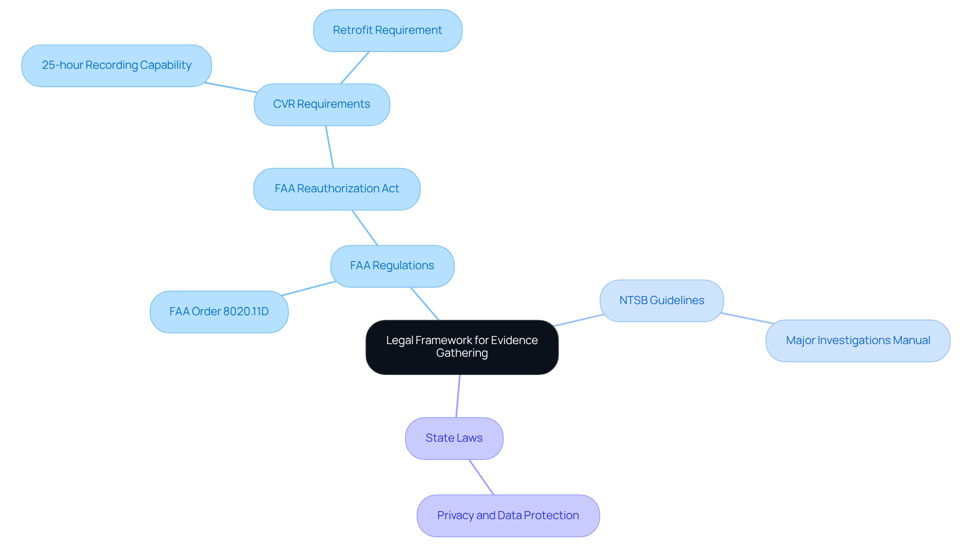 The central node represents the overall topic, while the branches show the key areas of focus. Each sub-node provides specific details about regulations and guidelines, helping you understand how they connect and what they entail.