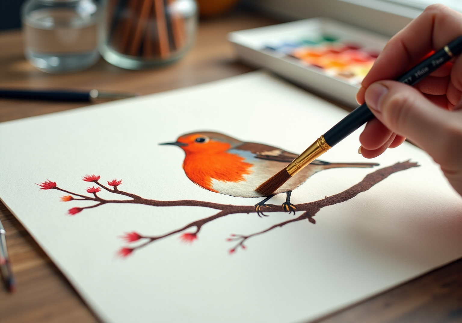 Watercolor Painting of a Red Robin Watercolor Painting of a Red Robin