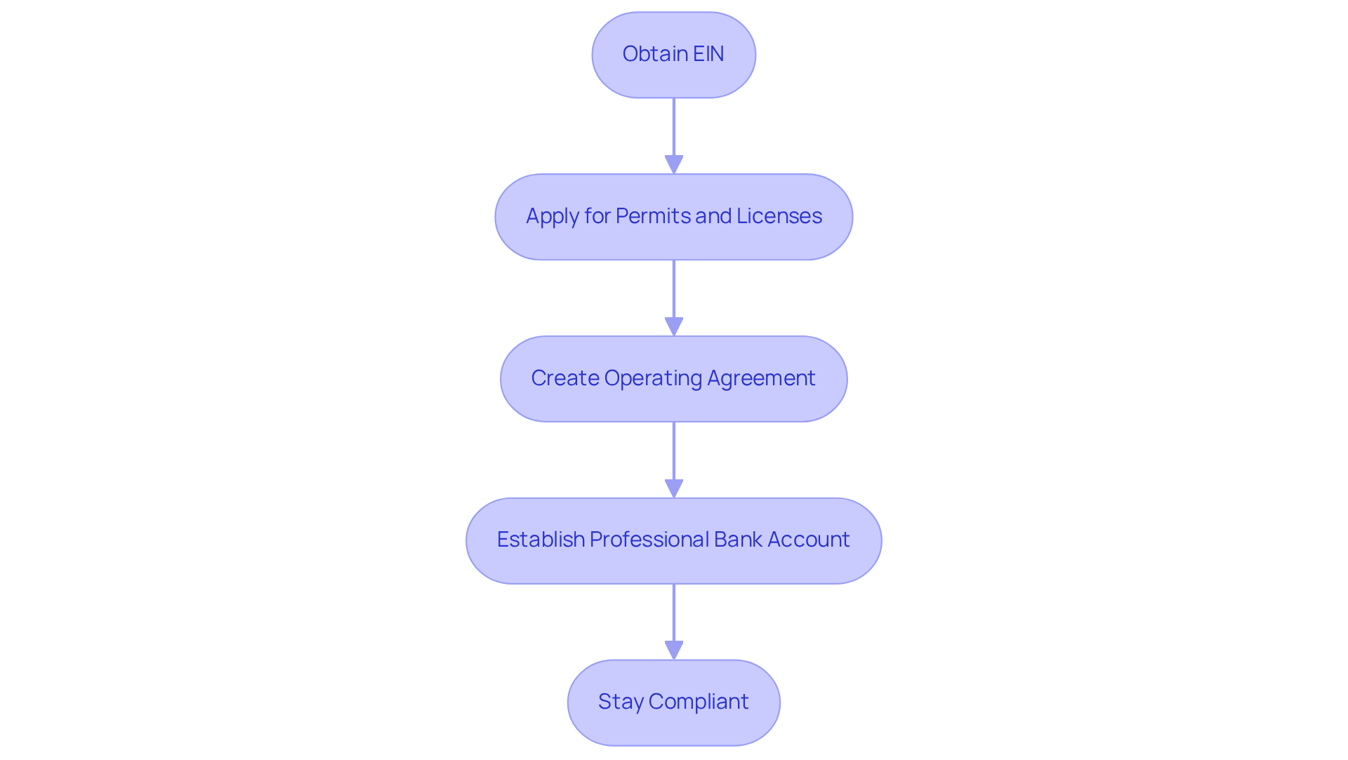 Each box represents a crucial step in setting up your business after filing. Follow the arrows to see the order in which you should complete these actions to ensure compliance and success. Each box represents a crucial step in setting up your business after filing. Follow the arrows to see the order in which you should complete these actions to ensure compliance and success.