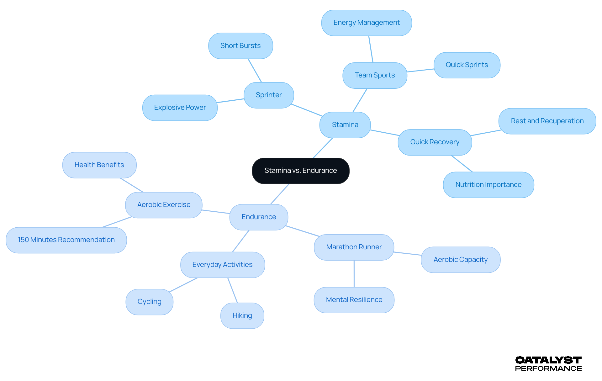 The central idea is the difference between stamina and endurance. Each branch shows examples and related concepts, helping you see how these two qualities apply in sports and daily life. The central idea is the difference between stamina and endurance. Each branch shows examples and related concepts, helping you see how these two qualities apply in sports and daily life.
