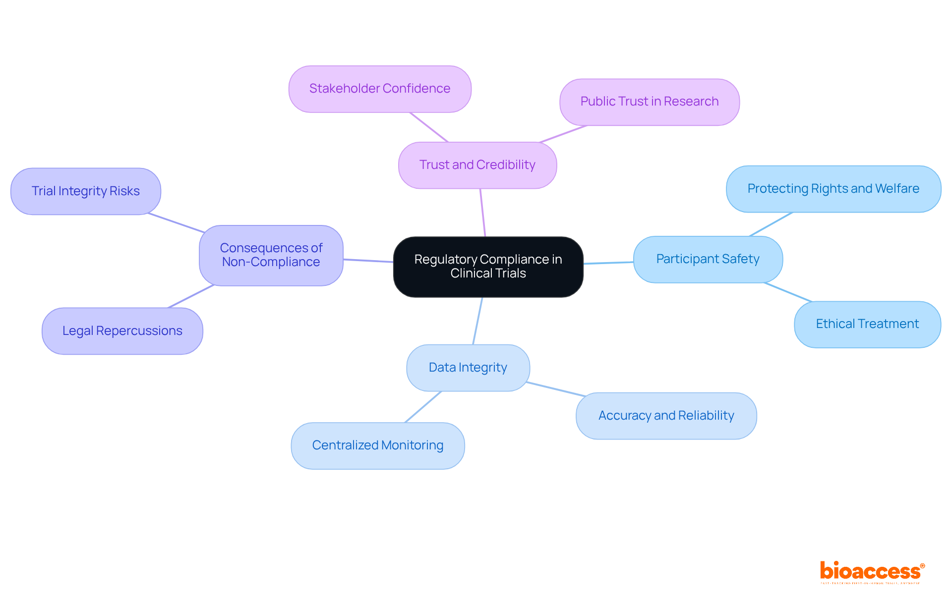 The central node represents the main topic, while branches show key themes and their related points. This layout helps you see how everything connects and why compliance is so crucial.