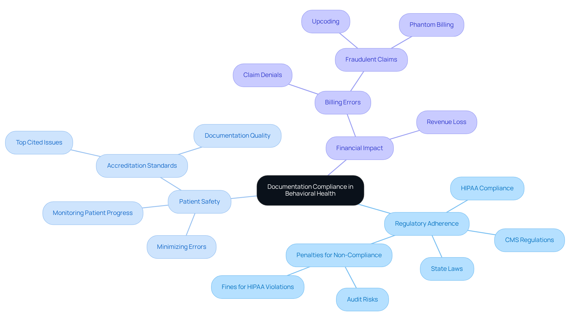 The central node represents the overall importance of documentation compliance. Each branch shows a key area of focus, with further details branching out to explain the implications and actions related to that area. The central node represents the overall importance of documentation compliance. Each branch shows a key area of focus, with further details branching out to explain the implications and actions related to that area.