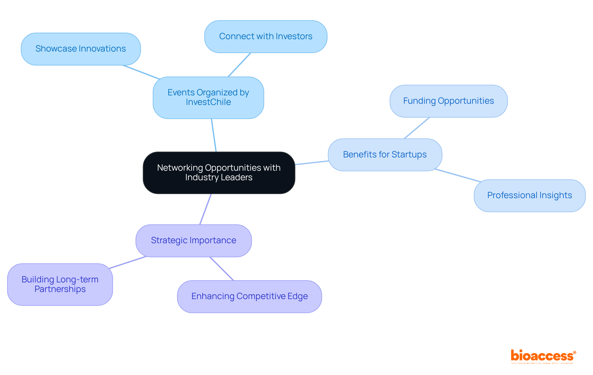 Start at the center with the main theme of networking, then explore the branches to see how events, benefits, and strategic importance are interconnected.