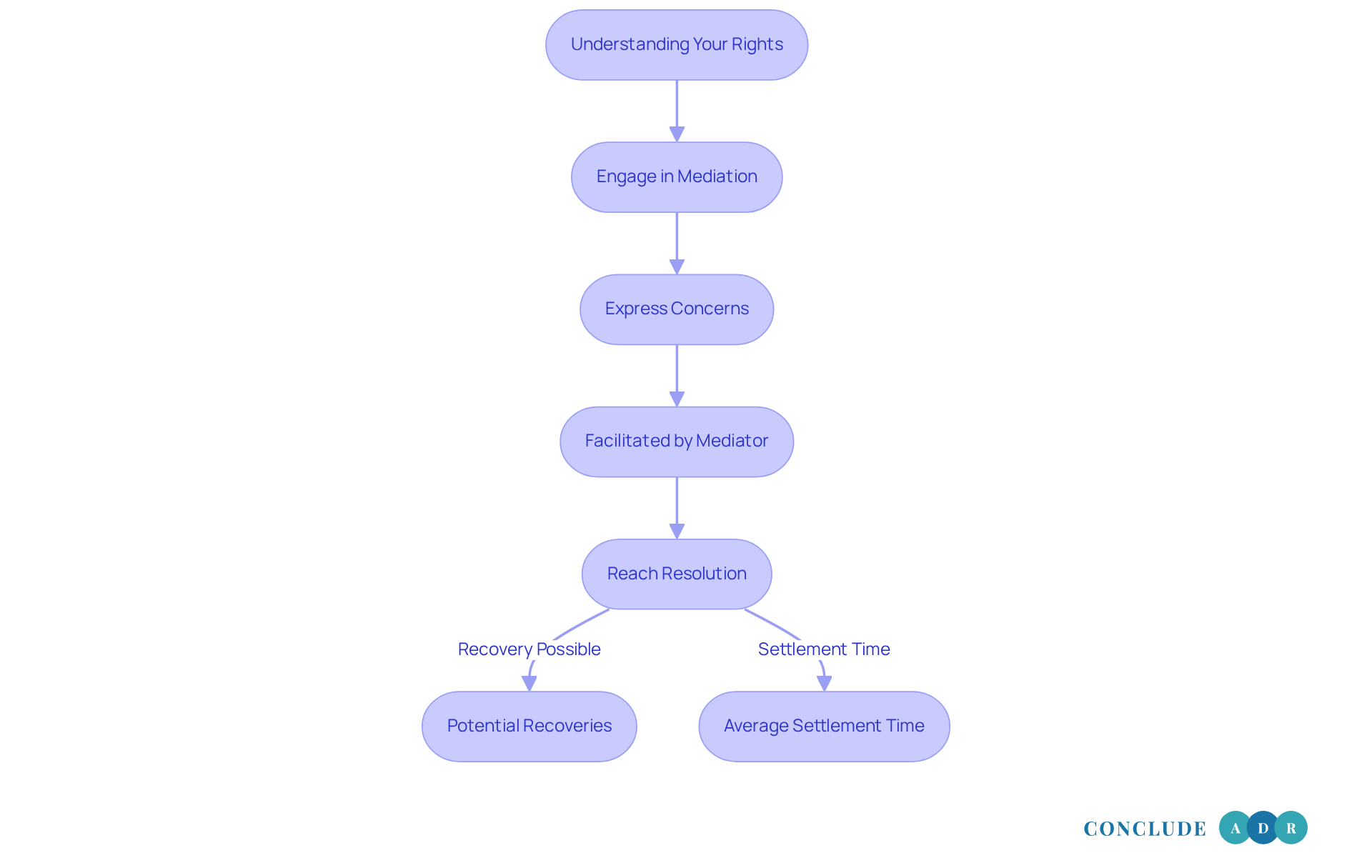 Follow the arrows to see how the mediation process unfolds. Start with understanding your rights, then move through mediation steps until you reach a resolution. Each box represents a key stage in the process. Follow the arrows to see how the mediation process unfolds. Start with understanding your rights, then move through mediation steps until you reach a resolution. Each box represents a key stage in the process.