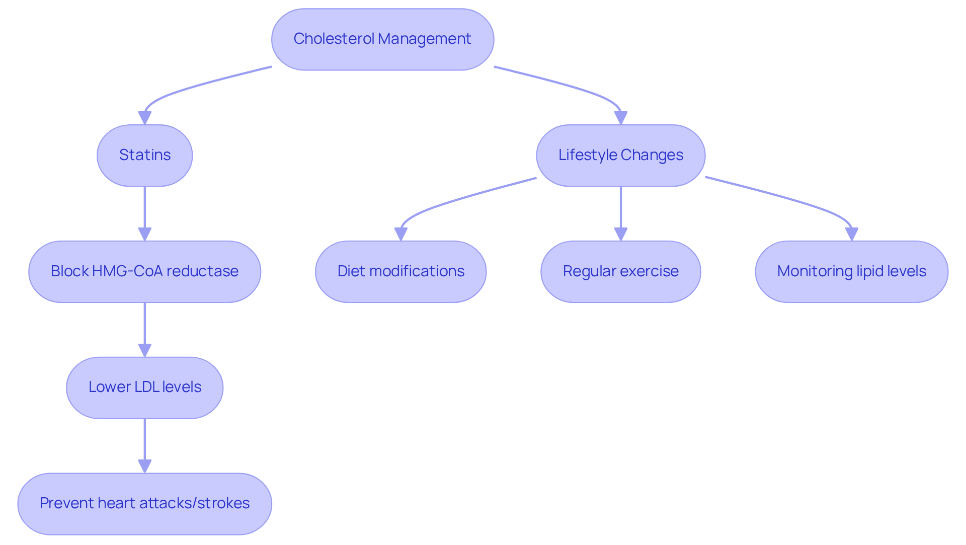 This flowchart outlines the steps involved in managing cholesterol levels. Start with the main goal of cholesterol management, then follow the branches to see how statins and lifestyle changes contribute to heart health. Each step shows how these actions can lead to better outcomes. This flowchart outlines the steps involved in managing cholesterol levels. Start with the main goal of cholesterol management, then follow the branches to see how statins and lifestyle changes contribute to heart health. Each step shows how these actions can lead to better outcomes.