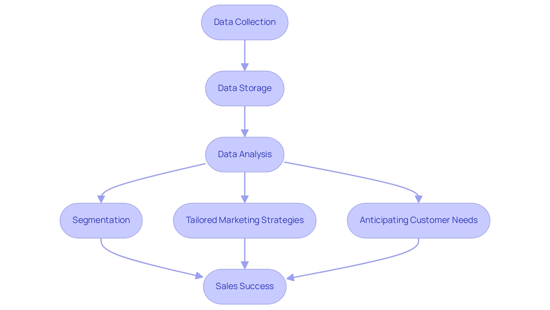 Each box represents a step in the data management process, with arrows indicating the flow from data collection to sales success strategies.