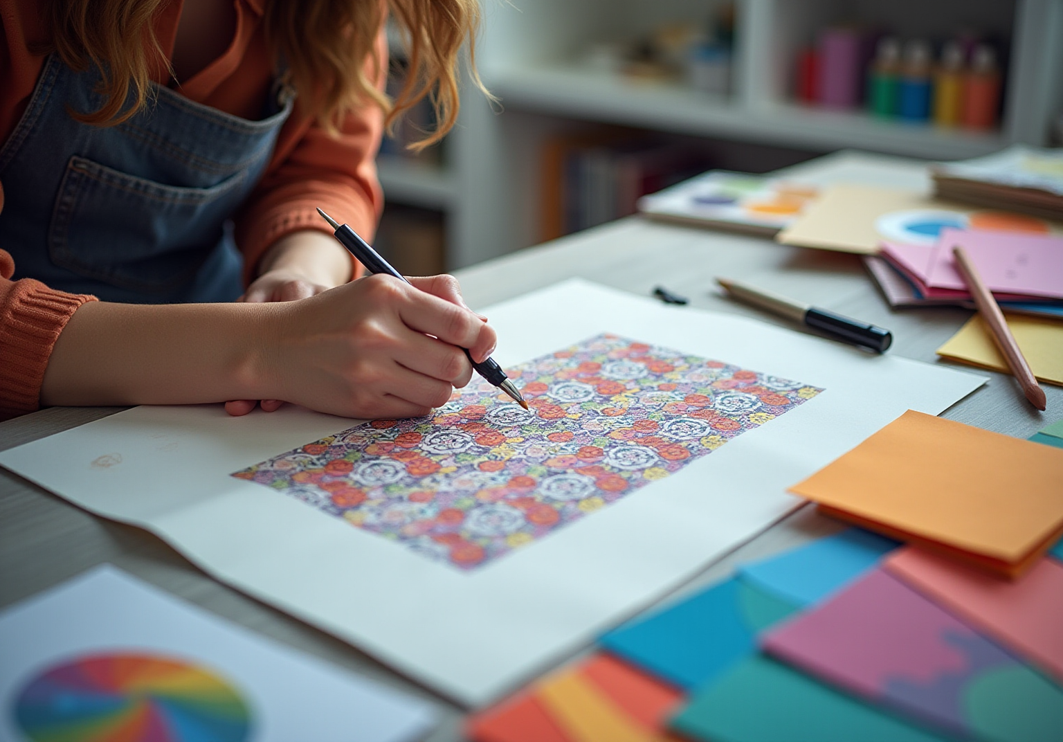 Designer at Work on Pattern Design Designer at Work on Pattern Design