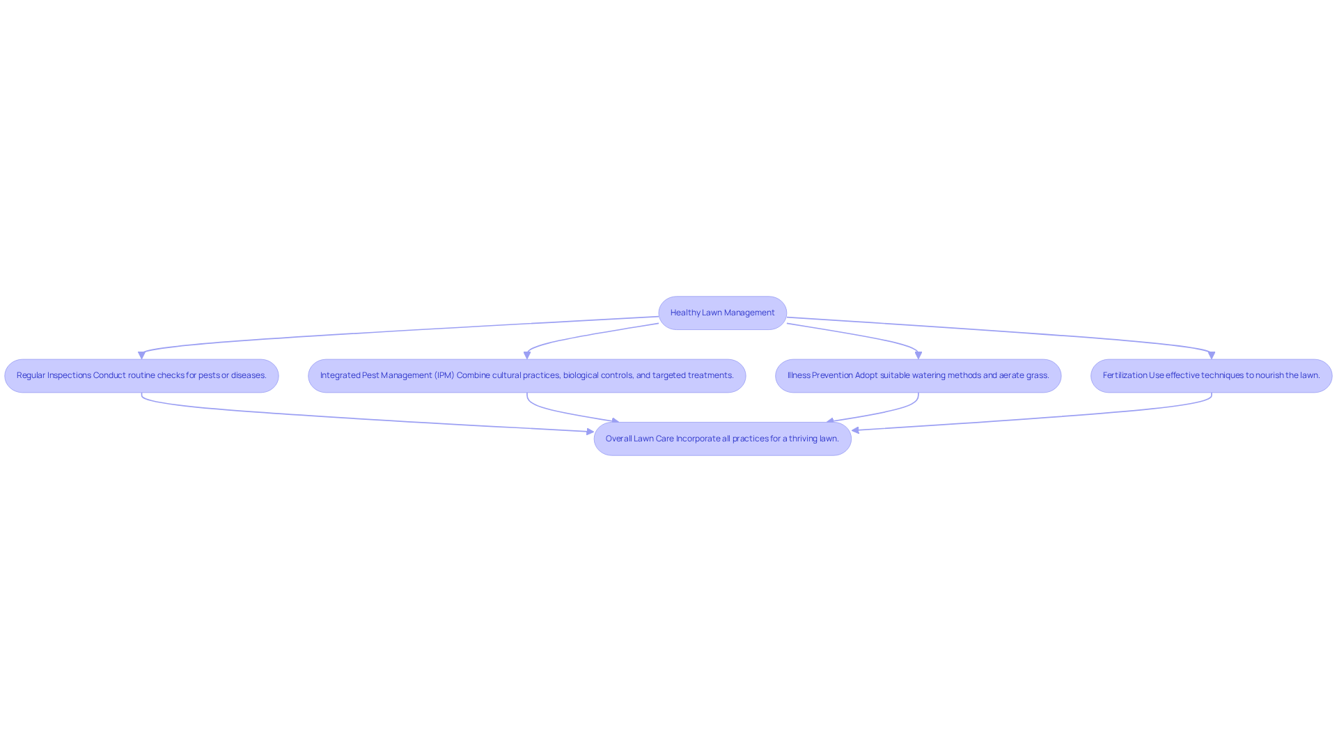 Follow the arrows to see the steps you can take to keep your lawn healthy. Each box represents a key practice that contributes to managing pests and diseases effectively.