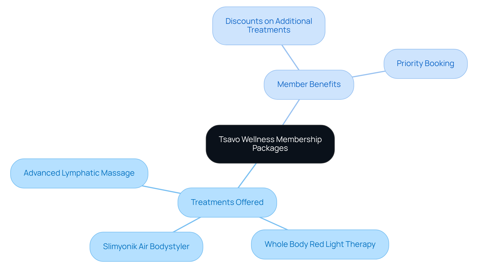 The center shows the main theme of membership packages. Branches represent the types of treatments and benefits members receive, illustrating how these elements work together to support continuous wellness. The center shows the main theme of membership packages. Branches represent the types of treatments and benefits members receive, illustrating how these elements work together to support continuous wellness.