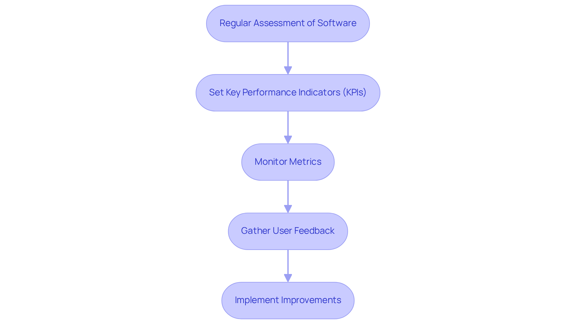 This flowchart outlines the steps healthcare providers should take to regularly assess and enhance their software. Each step leads to the next, showing how to systematically improve performance and adapt to changes.