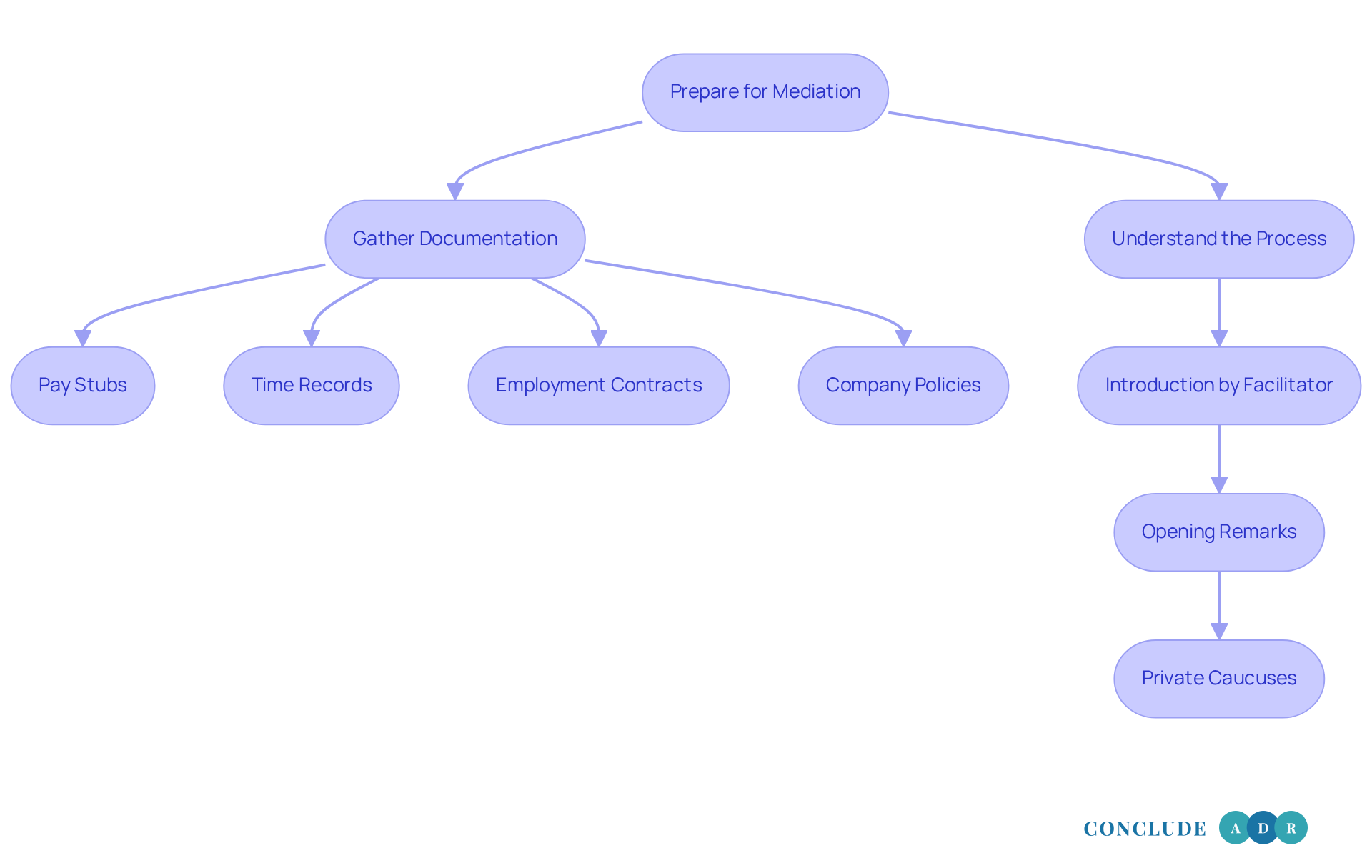 Follow the flow from preparation to understanding the mediation process. Each box represents a step you need to take, and the arrows show the order in which to do them.