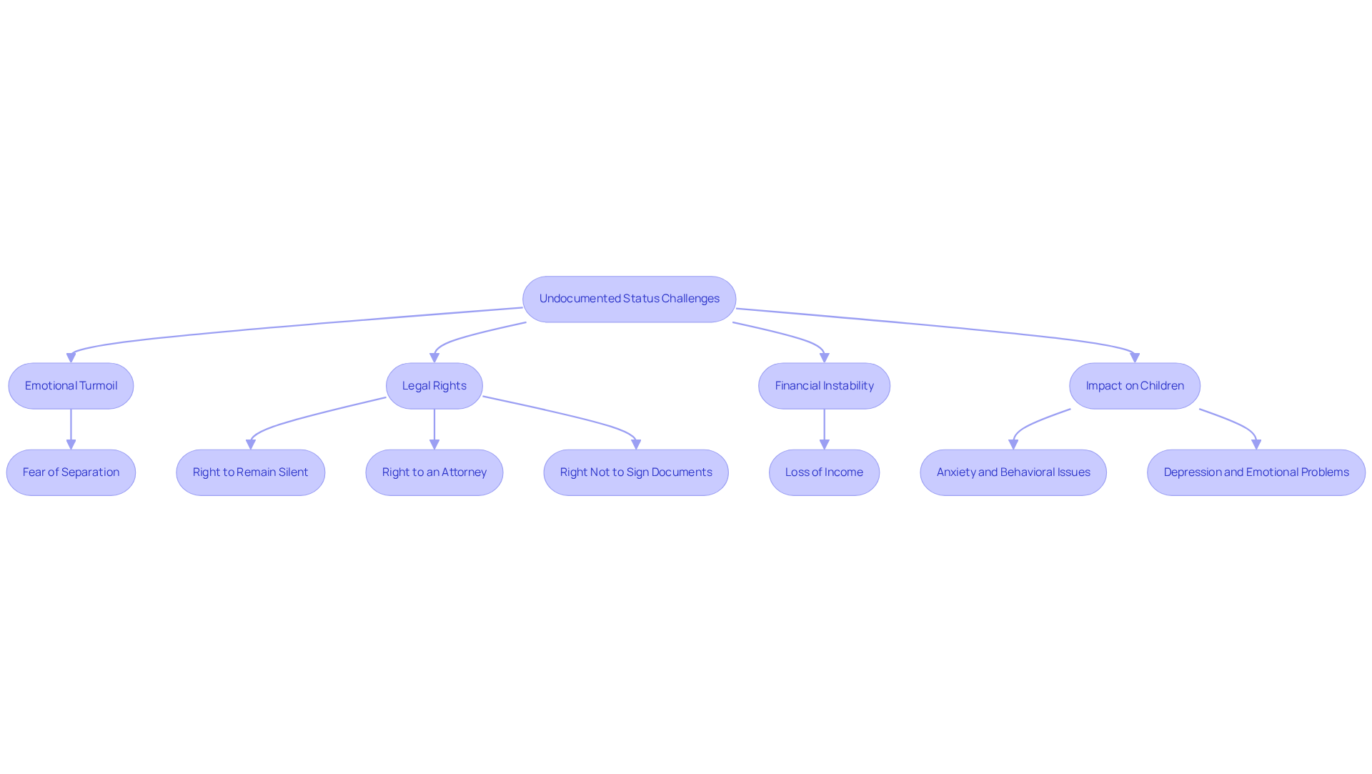 This flowchart illustrates the challenges faced by families with undocumented status and the rights that parents have. Each box represents a different aspect of the situation, and the arrows show how these issues are interconnected. Follow the flow to understand the complexities and the rights that can help protect families.