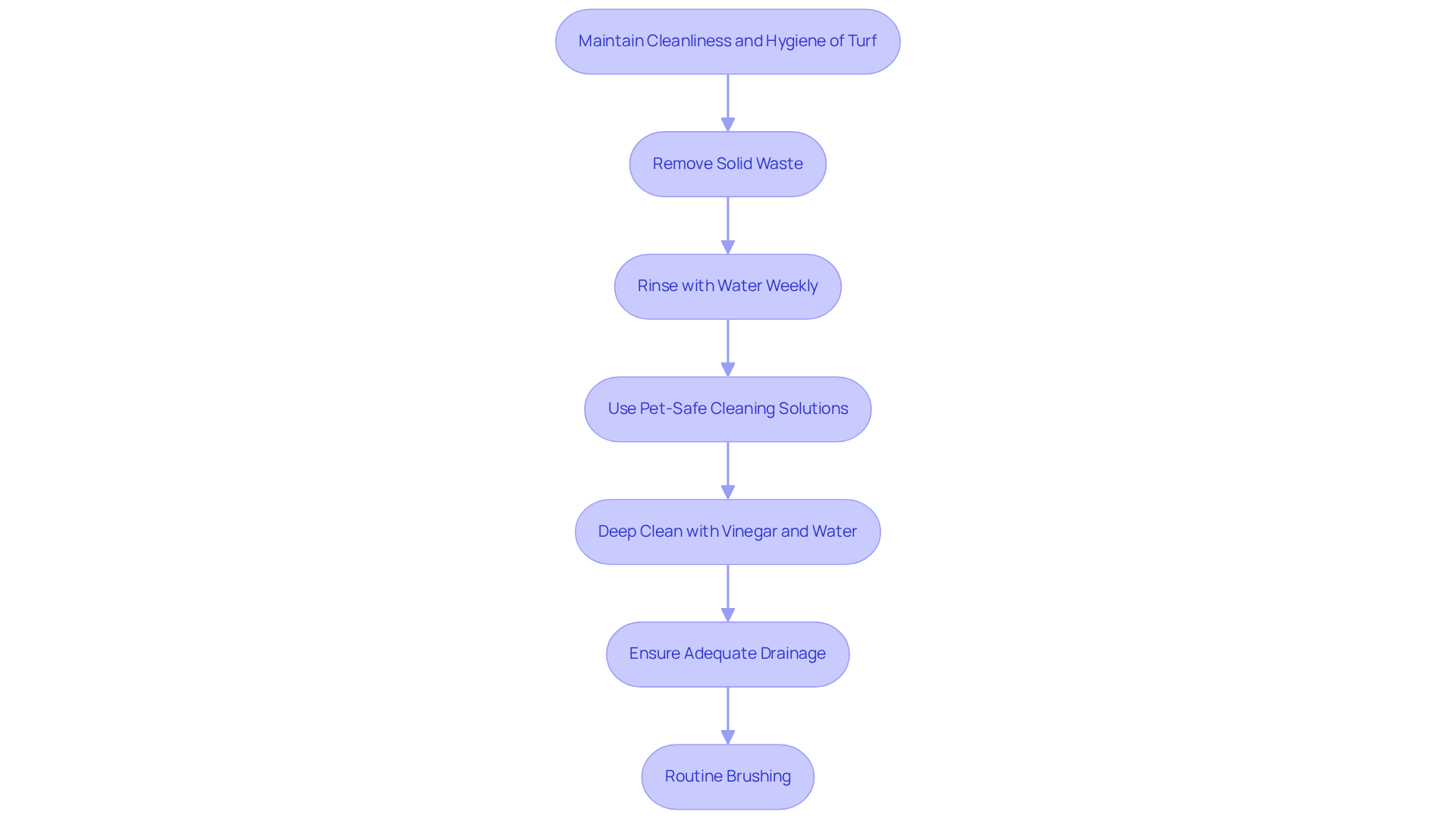 Follow the arrows to see the steps you need to take to keep your artificial grass clean and safe for your dogs. Each step is important for creating a fresh environment!