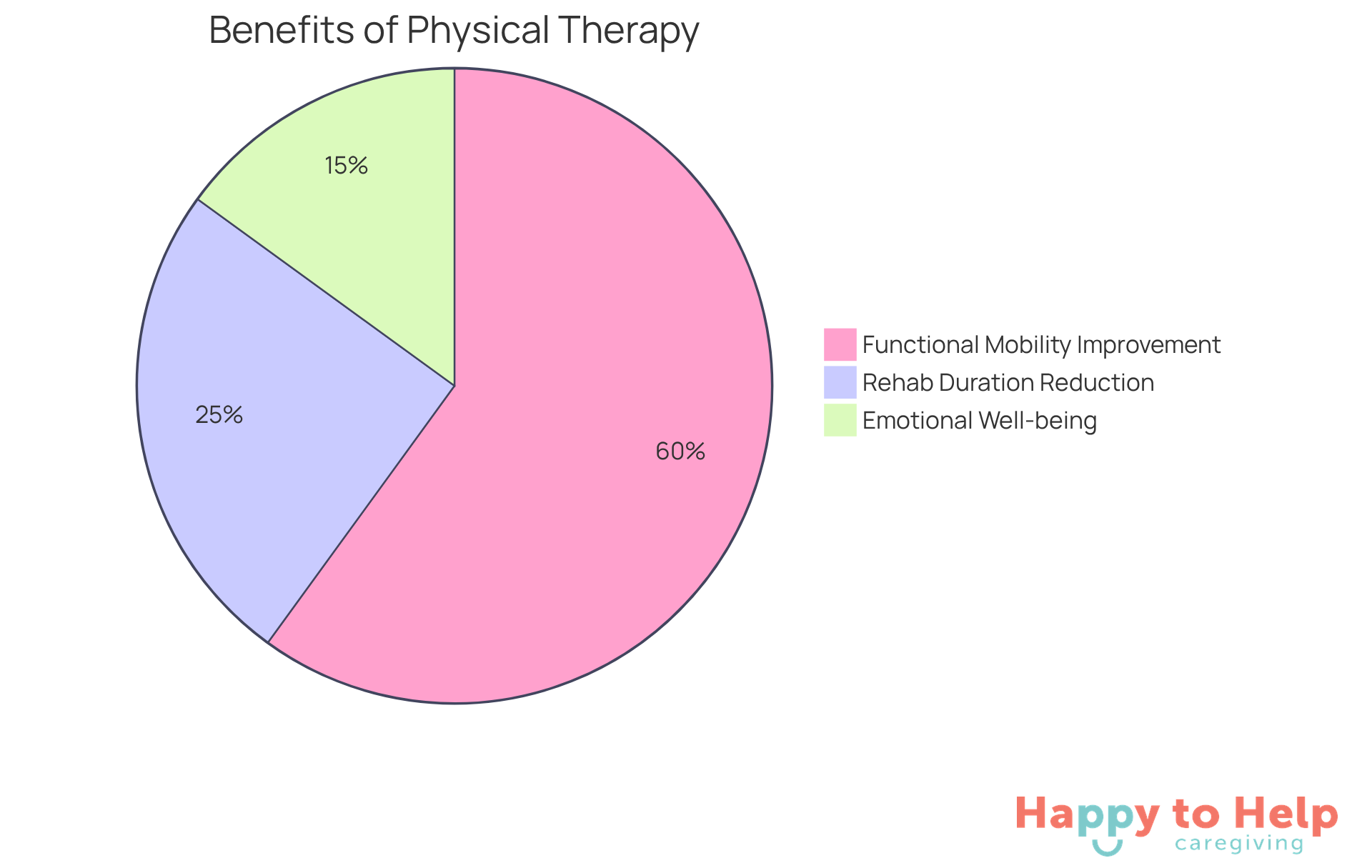 Each slice of the pie shows how much physical therapy contributes to different aspects of recovery - the larger the slice, the greater the benefit!
