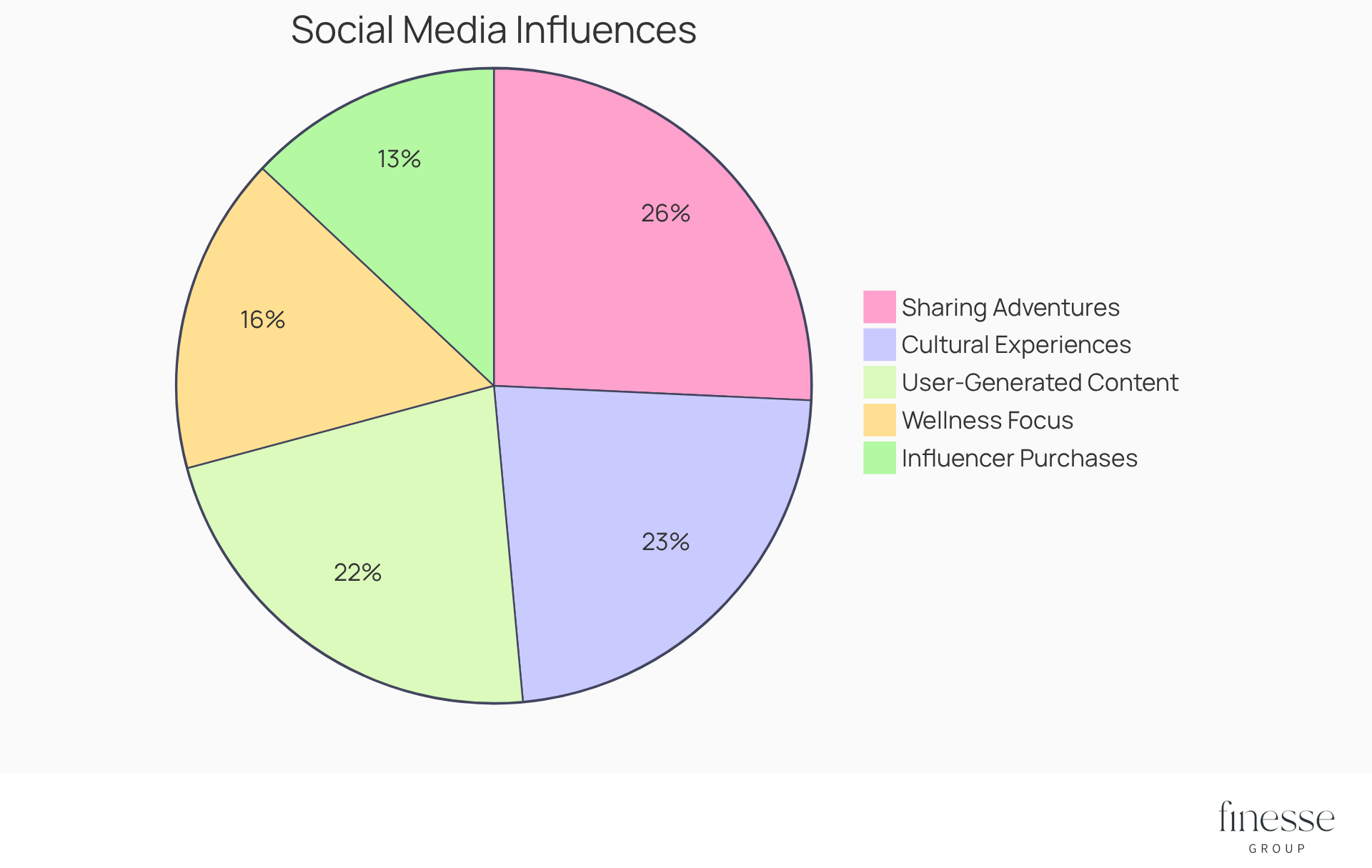 Each slice shows a different way social media affects travel decisions — the bigger the slice, the more significant the influence. Each slice shows a different way social media affects travel decisions — the bigger the slice, the more significant the influence.