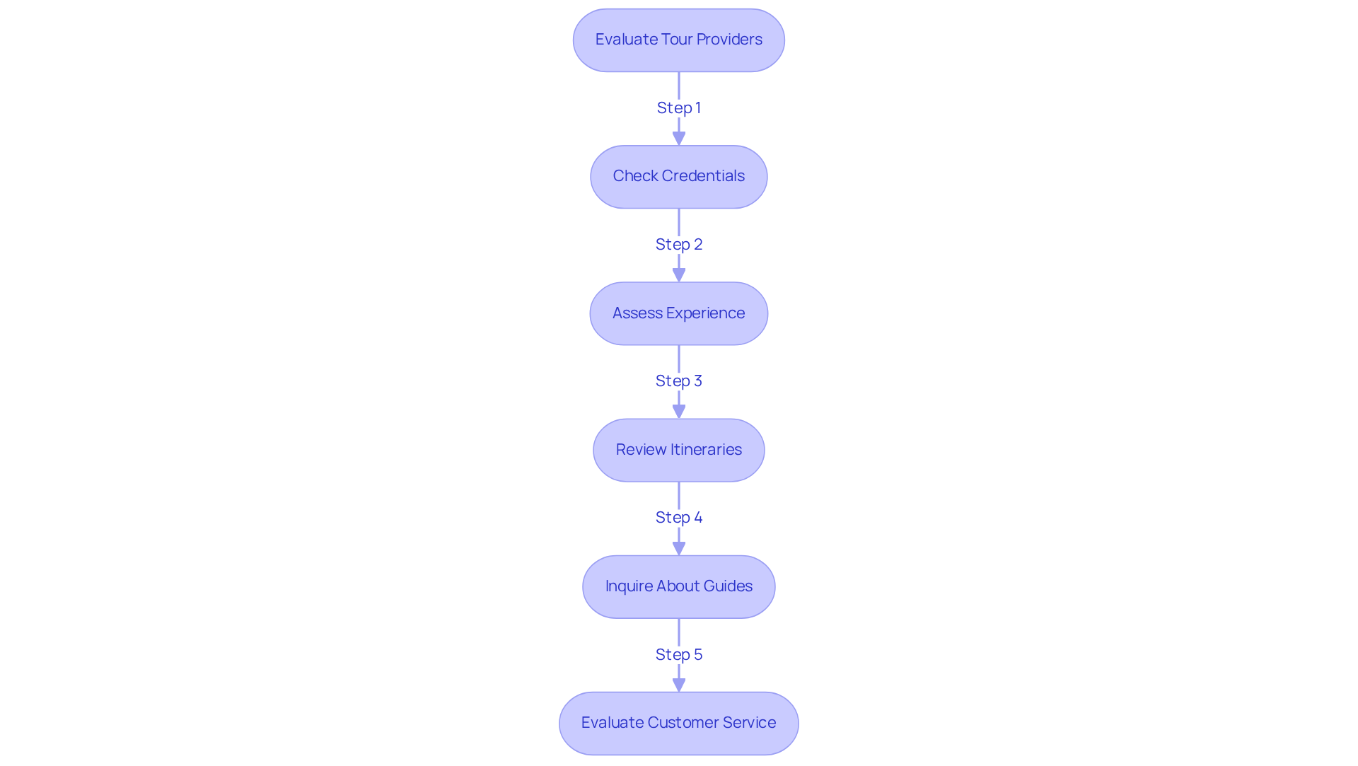 Follow the arrows to see how to evaluate each aspect of a tour provider. Each step helps you make an informed decision, ensuring you choose a provider that meets your luxury travel needs. Follow the arrows to see how to evaluate each aspect of a tour provider. Each step helps you make an informed decision, ensuring you choose a provider that meets your luxury travel needs.