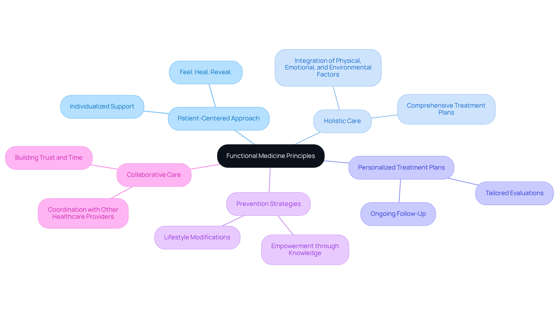 This mindmap starts with the core idea of functional medicine at the center. Each branch represents a key principle, and the sub-branches provide more details about each principle. It's designed to help you see how everything connects and understand the comprehensive nature of functional medicine. This mindmap starts with the core idea of functional medicine at the center. Each branch represents a key principle, and the sub-branches provide more details about each principle. It's designed to help you see how everything connects and understand the comprehensive nature of functional medicine.