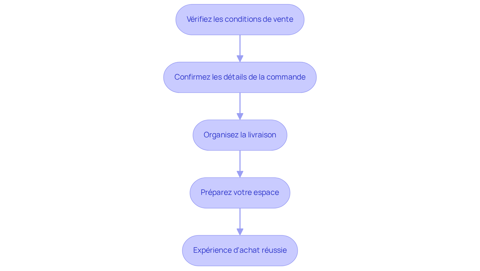 Chaque étape représente une action à réaliser pour garantir une expérience d'achat fluide - suivez les flèches pour voir comment chaque étape mène à la suivante.