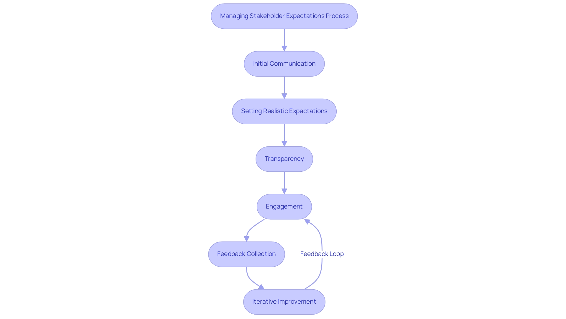 Each box represents a key step in managing stakeholder expectations, with arrows indicating the flow and connections between the steps.