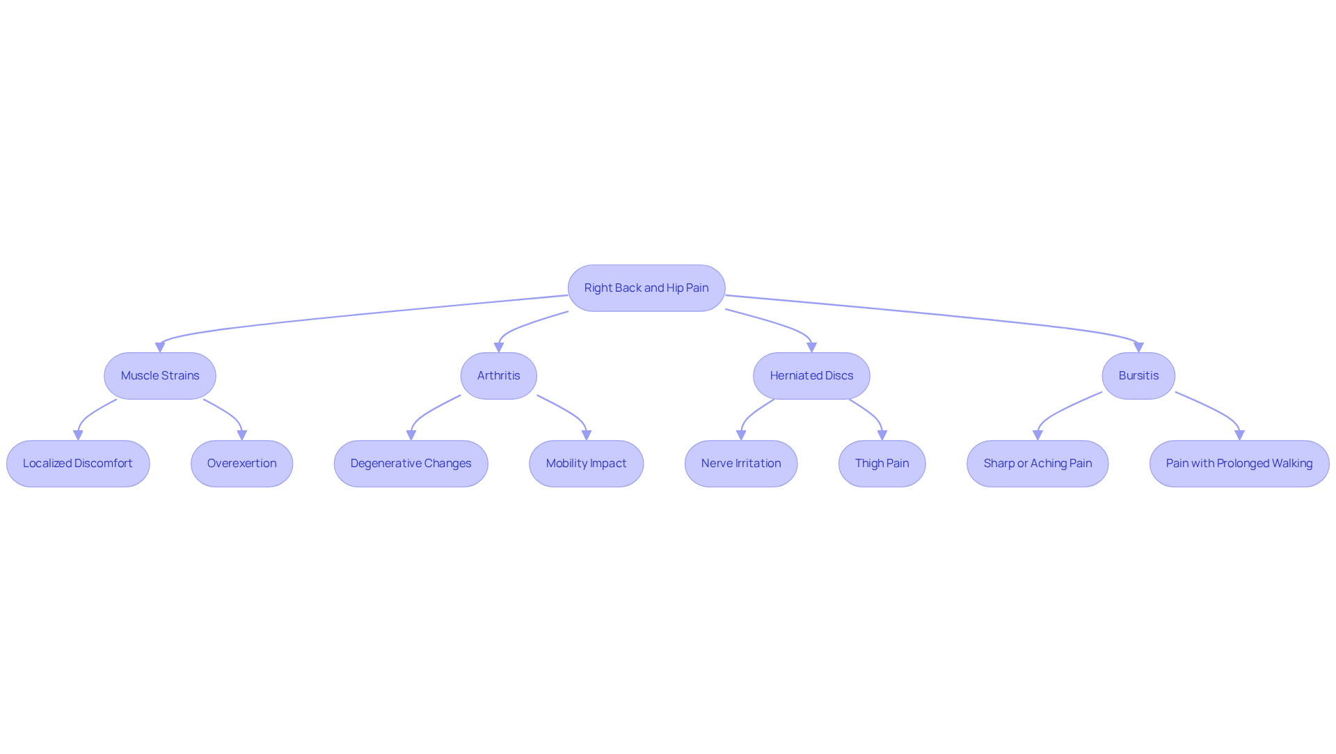 This flowchart helps you see how different factors contribute to discomfort in the right back and hip. Each box represents a common cause, and the arrows show how they relate to the overall issue of pain. This flowchart helps you see how different factors contribute to discomfort in the right back and hip. Each box represents a common cause, and the arrows show how they relate to the overall issue of pain.
