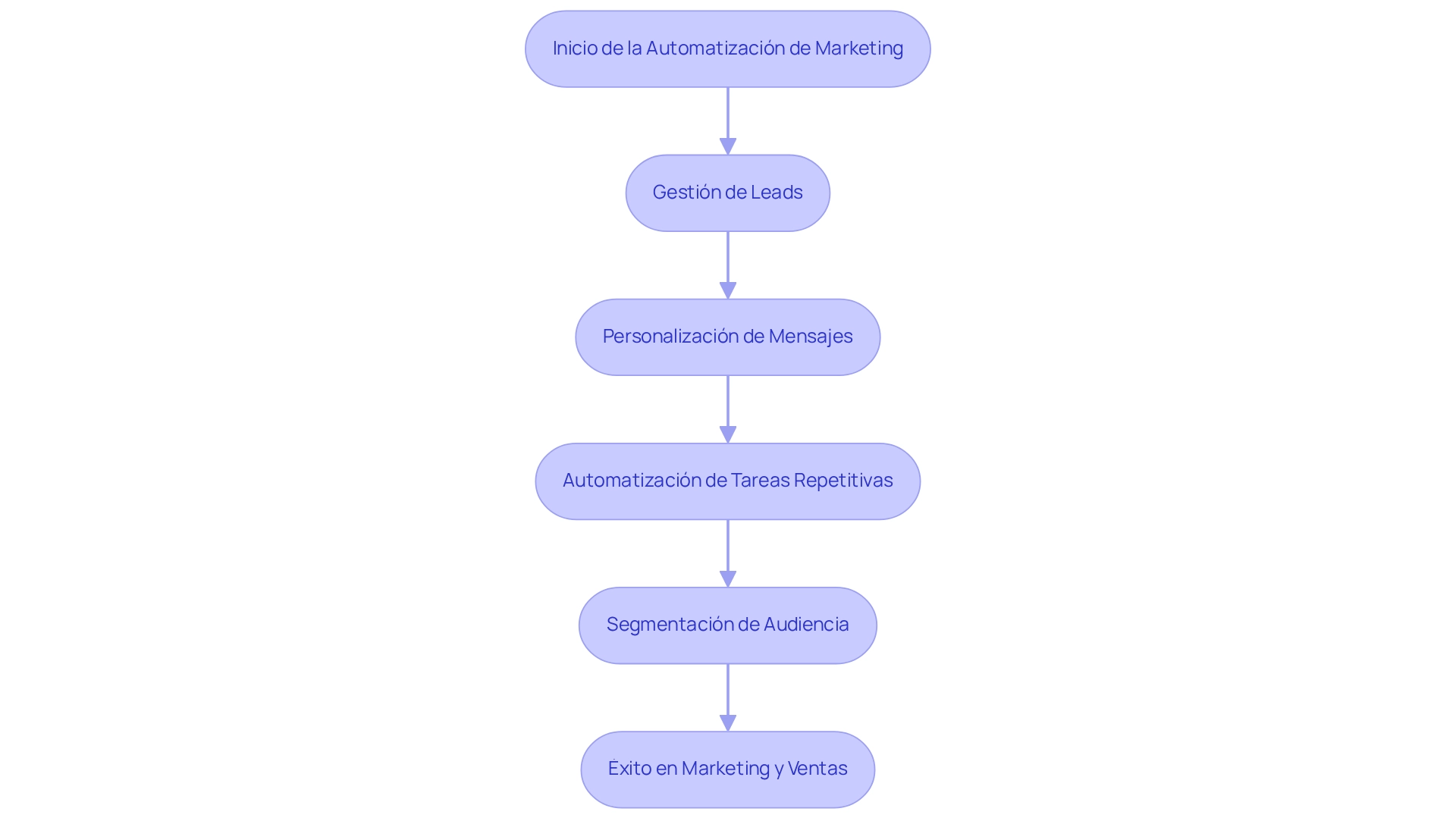 Cada etapa muestra un paso en el proceso de automatización. Sigue las flechas para entender cómo las estrategias se interconectan y contribuyen al éxito en marketing y ventas.